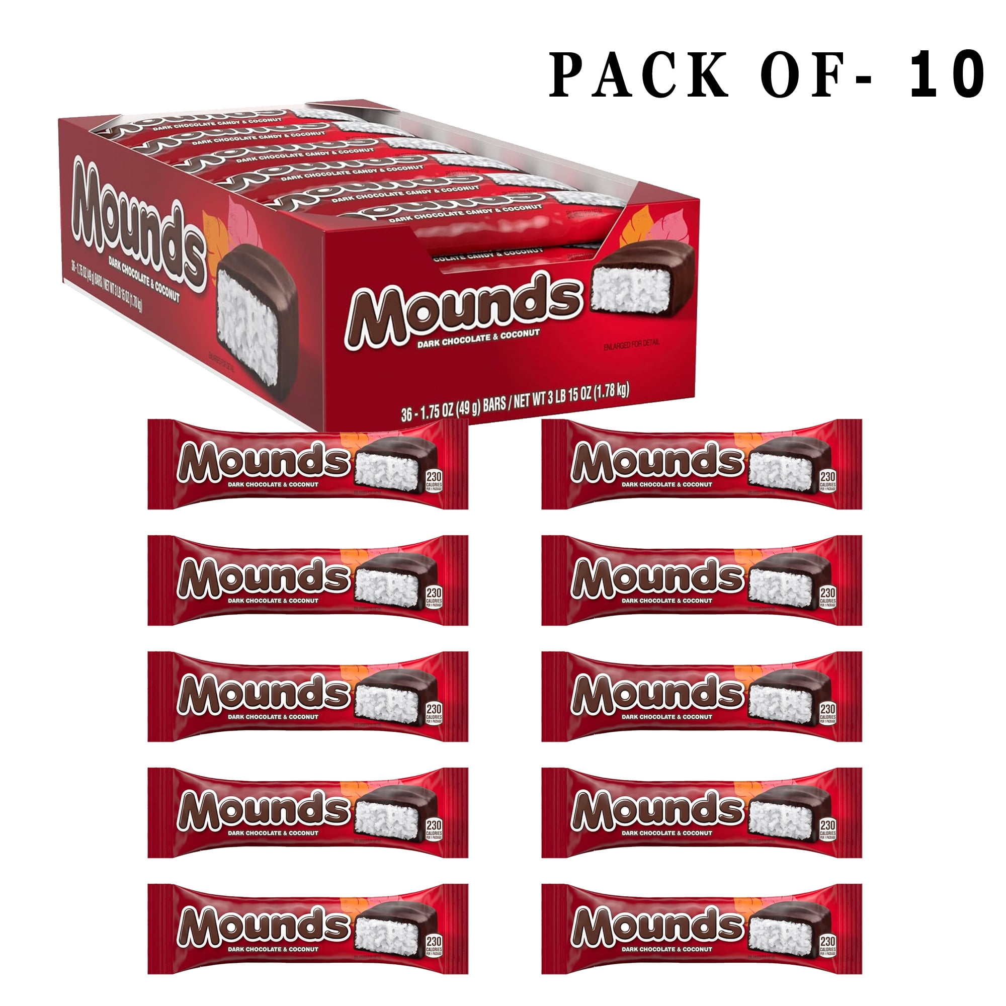 Pack Of 10 Mounds Dark Chocolate and Coconut Candy Bar | 1.75 OZ Per ...