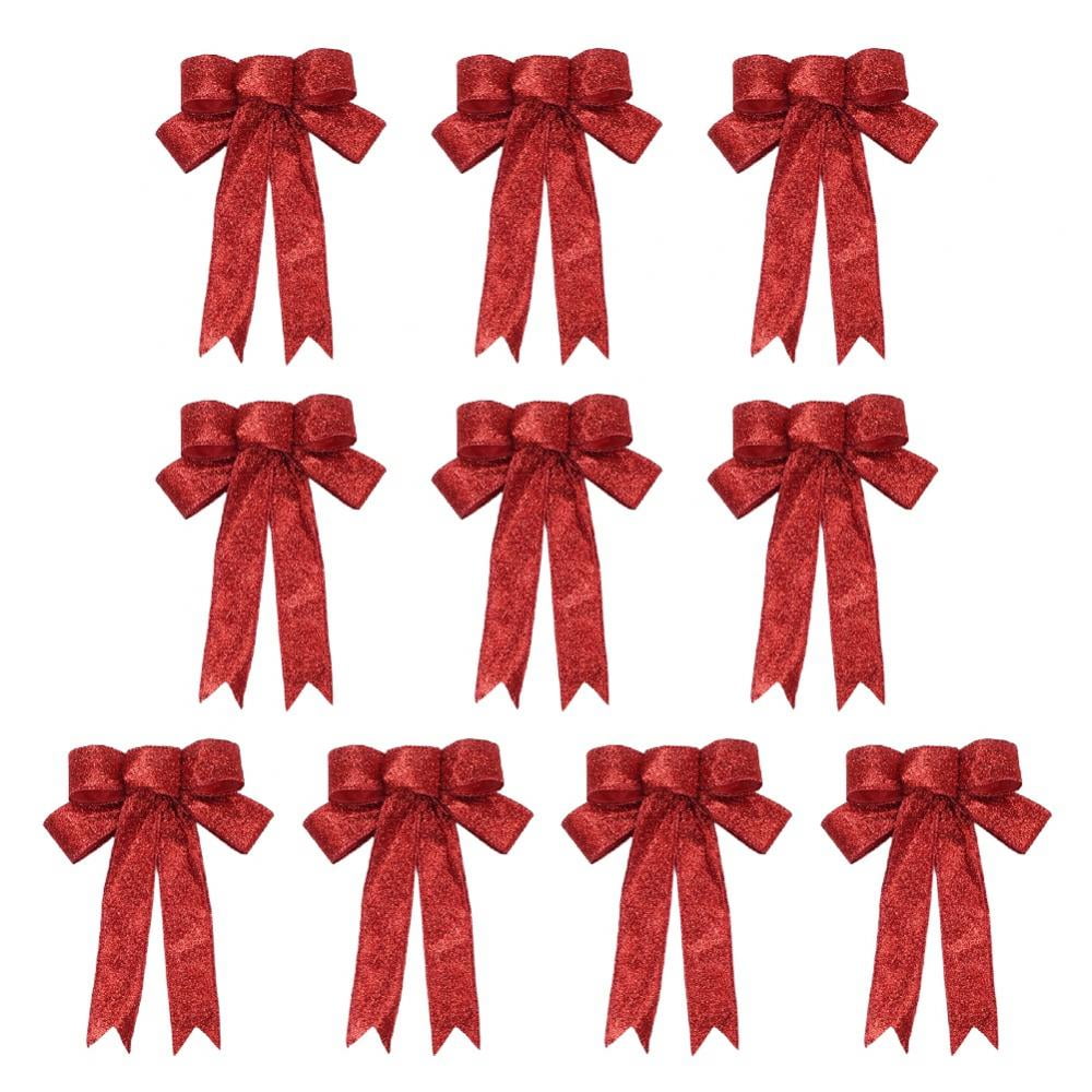 Pack Of 10 Red Bows, Christmas Tree Decoration Bows, 9 Inches ...