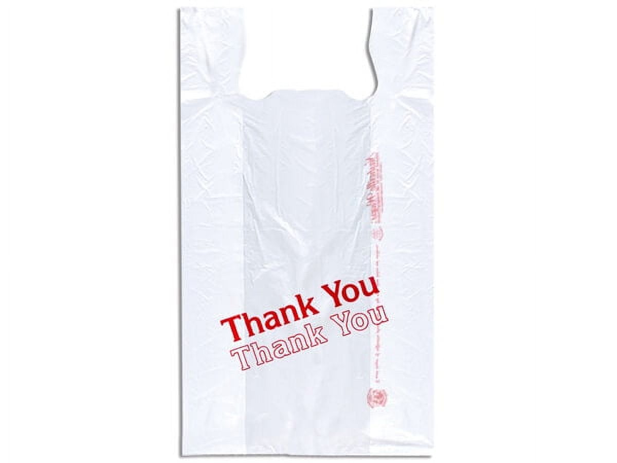 Pack Of 1000, Large Red Thank You Economy White Plastic T Sacks 12 X 7 ...