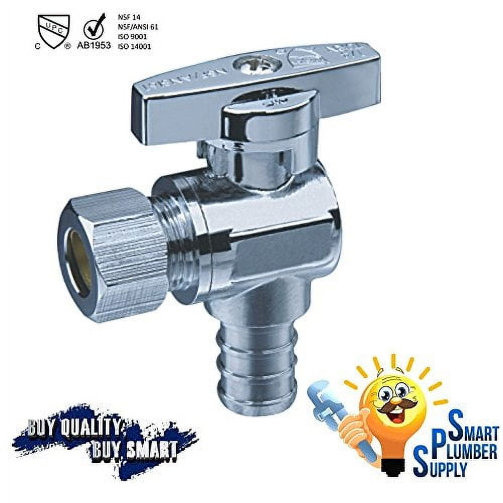 Pack Of 10Pcs Of /4 Turn Angle Stop Valve 3/8" Od X /2" Pex Brass (129 ...