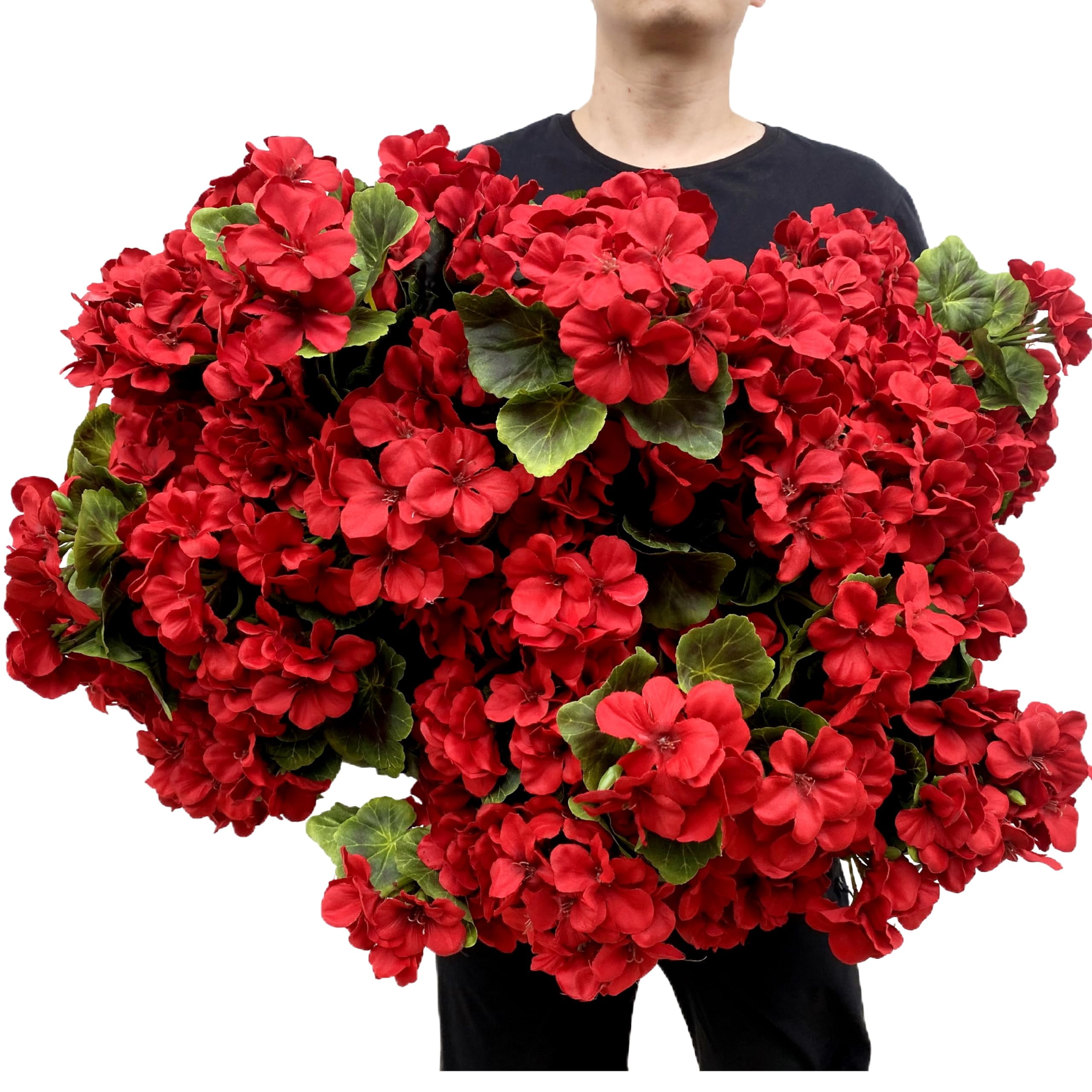 Pack Of 12 - Artificial Geraniums Full Blooms Silk Flower Geranium Bush ...