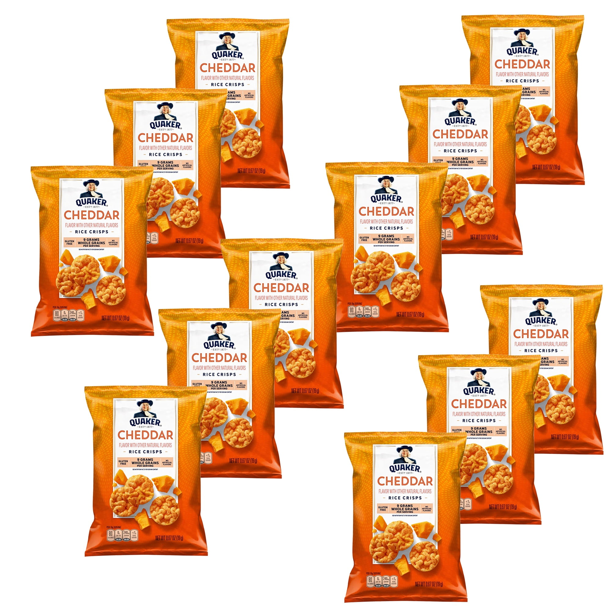 Pack Of 12 Quaker Rice Cheddar Cheese Crisps, Gluten Free, 0.67 Oz Per ...