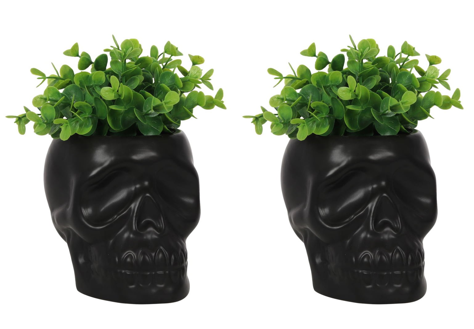 Pack Of 2 Black Ceramic Day Of The Dead Ghastly Skull Planter Bowl Pot ...
