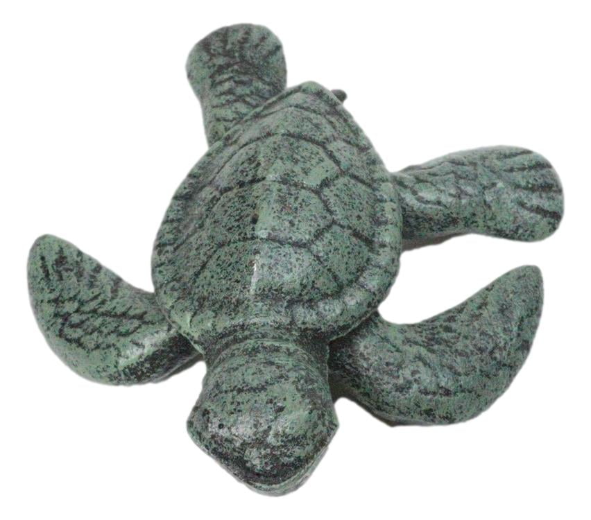 Pack Of 2 Cast Iron Green Verdigris Swimming Sea Turtle Tortoise Mini ...