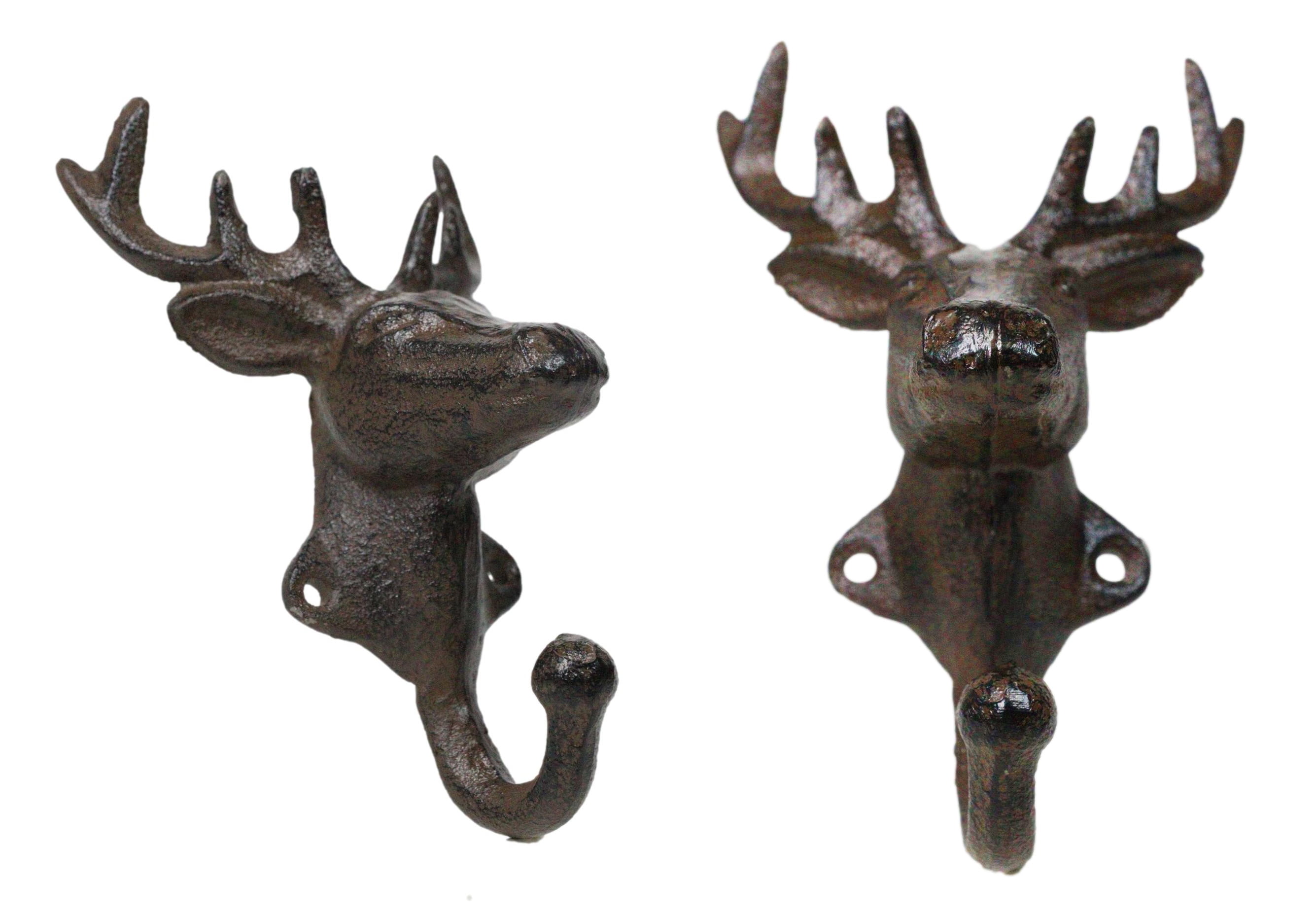 Pack Of 2 Cast Iron Rustic Elk Deer Head With Antlers Wall Coat Hook ...