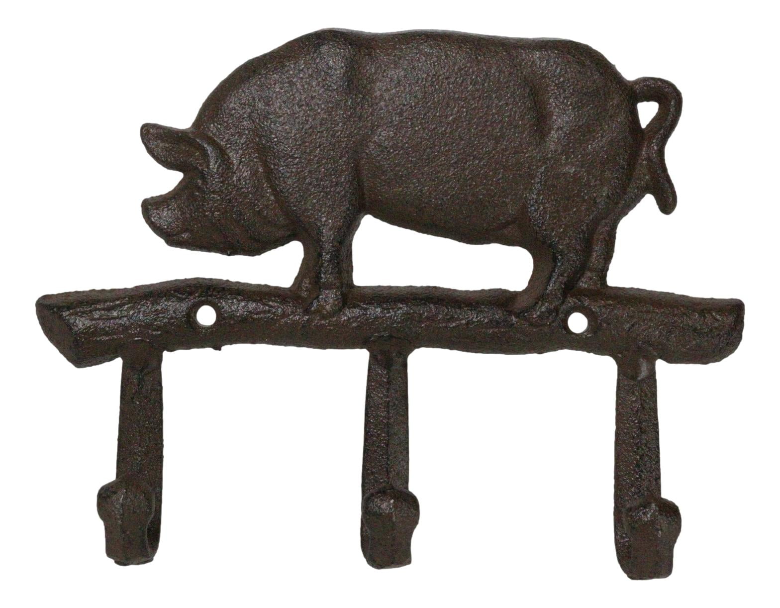 Pack Of 2 Cast Iron Rustic Farmhouse Hog Boar Pig 3 Peg Wall Hooks ...
