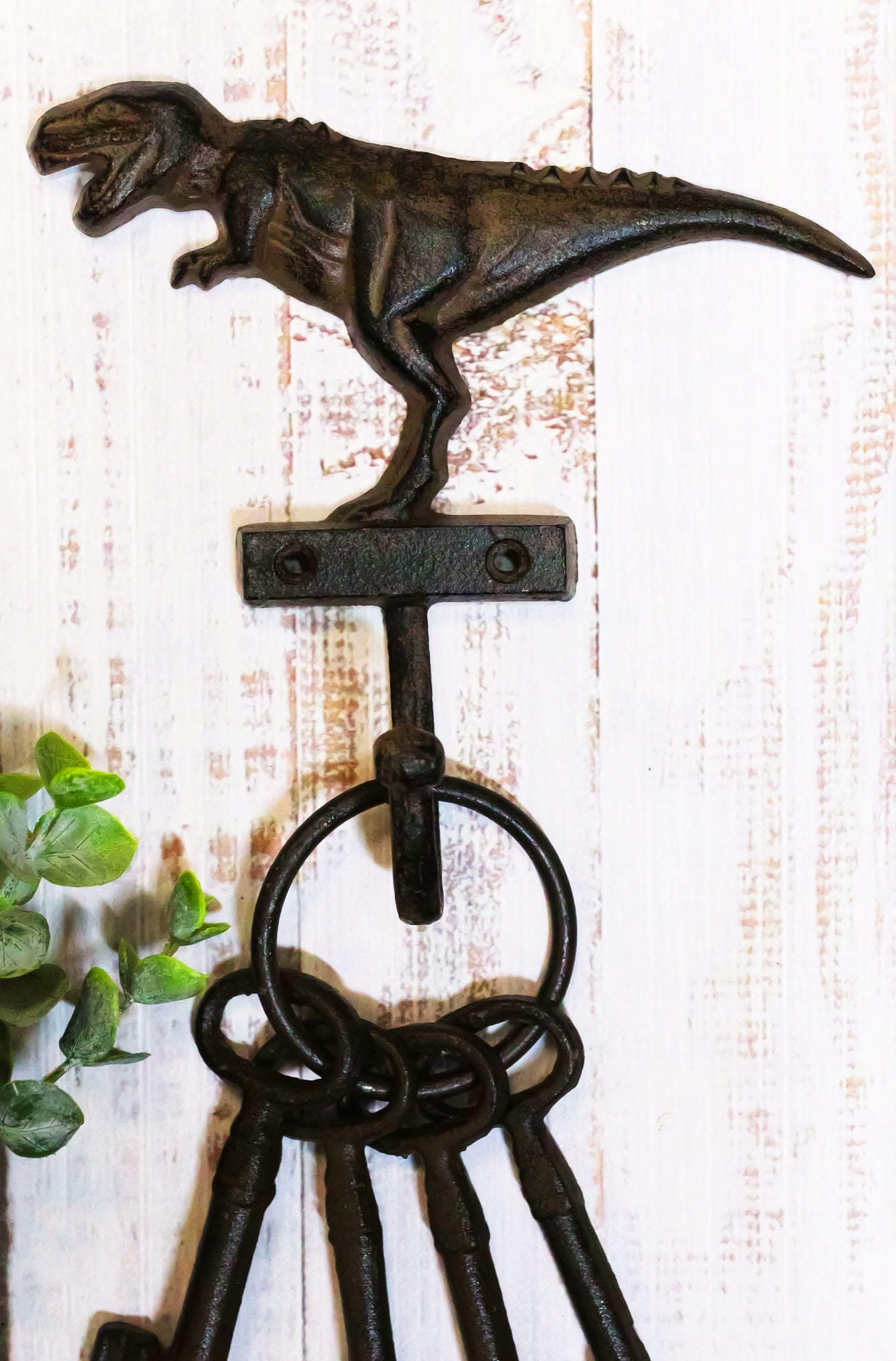 Pack Of 2 Cast Iron Rustic Jurassic T-Rex Dinosaur Wall Coat Keys Hook ...