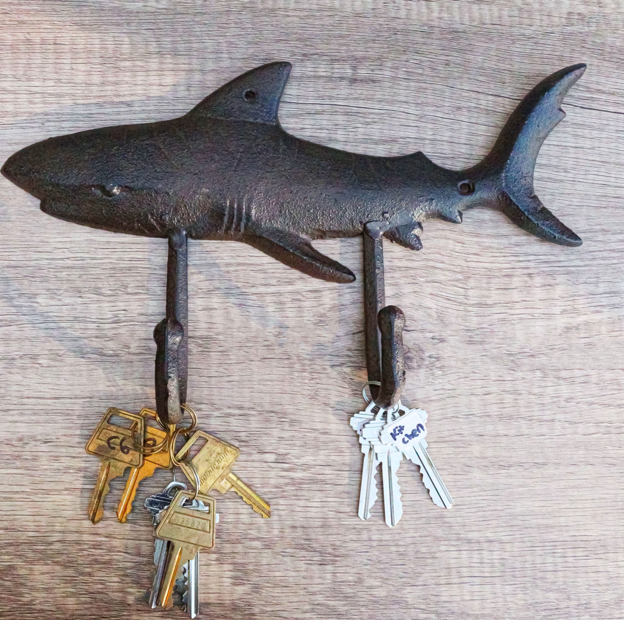 Pack Of 2 Cast Iron Rustic Nautical Marine Great White Shark Double ...