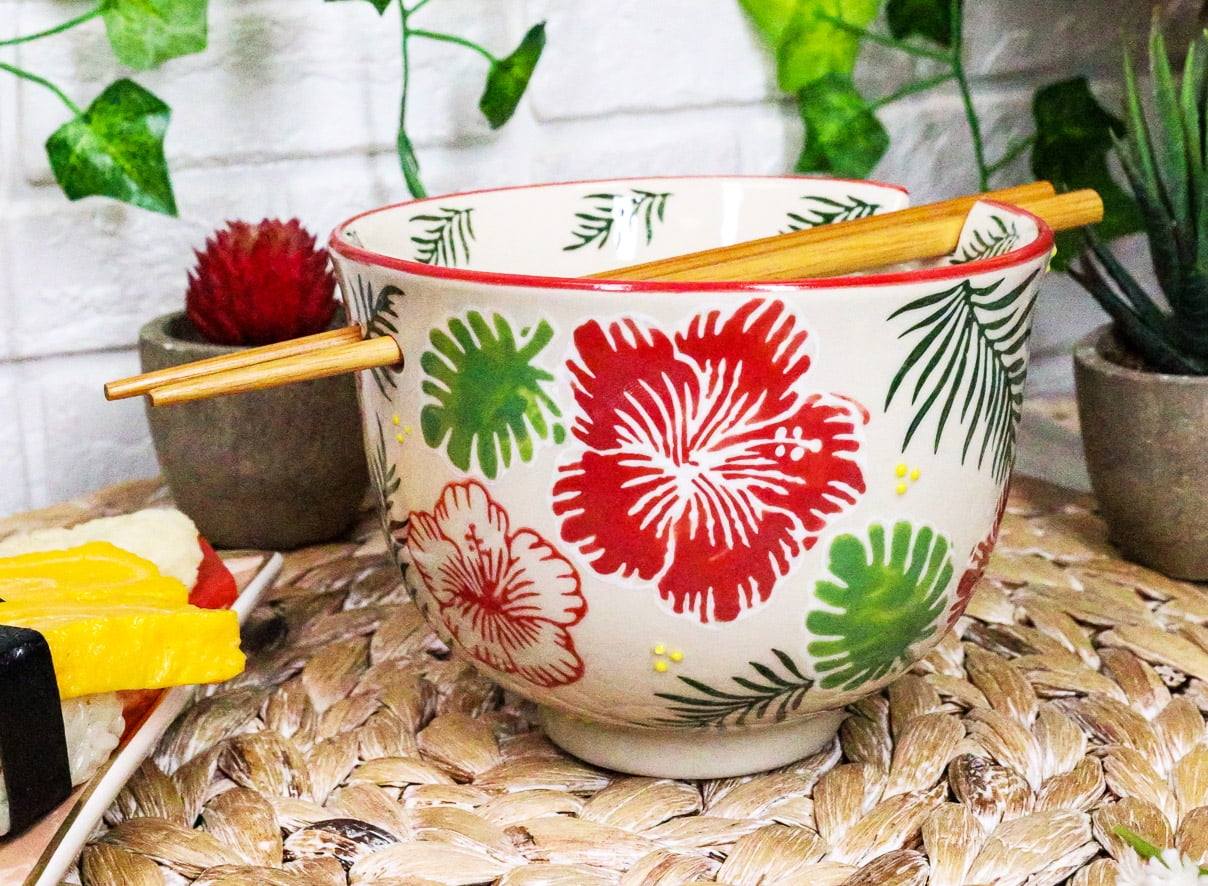 Pack Of 2 Colorful Nectar Flowers Ramen Noodles Soup Bowl With Bamboo ...