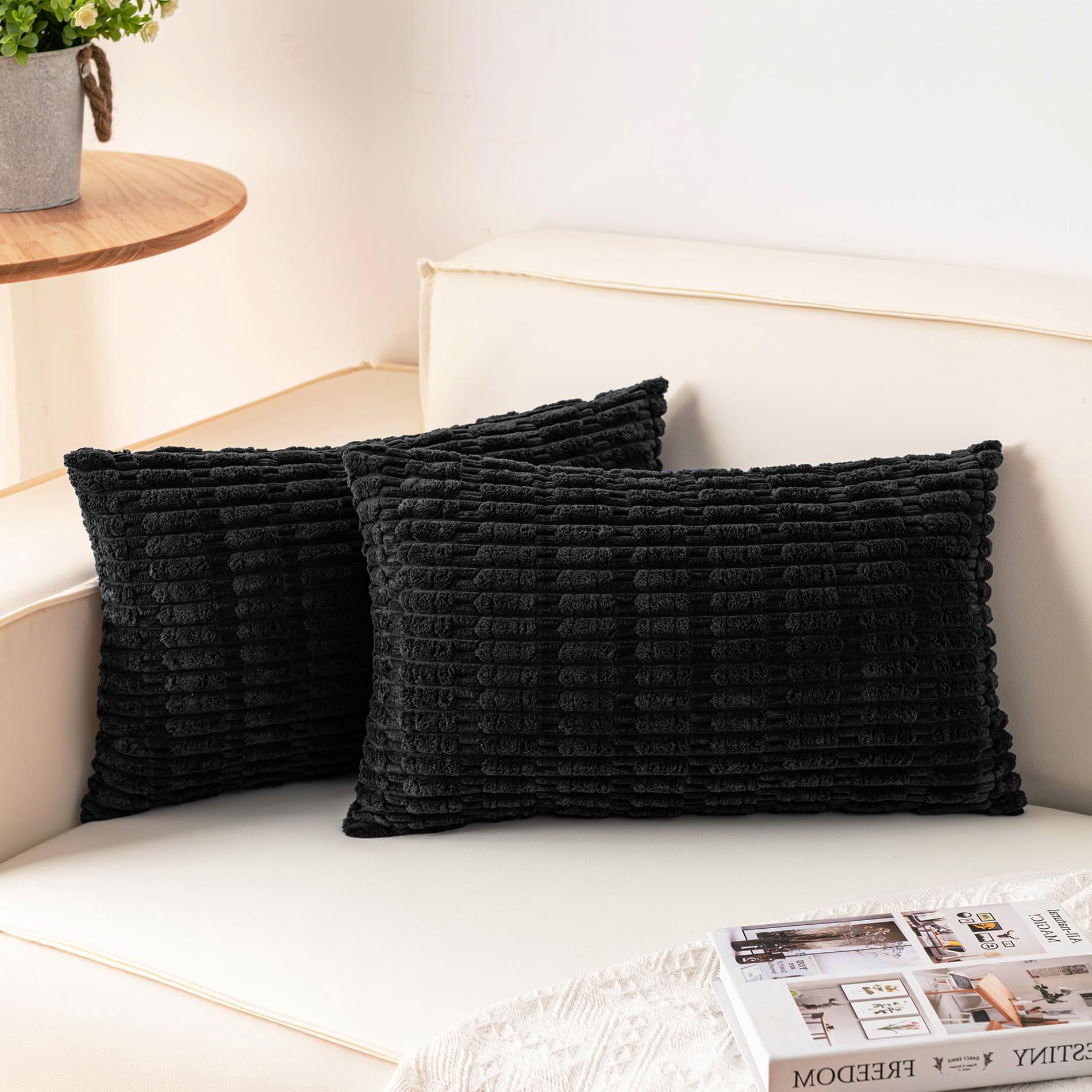 Pack Of 2 Corduroy Decorative Throwow Covers 12x20 Inch Soft Striped ...