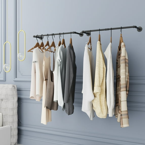 Pack Of 2 Industrial Pipe Clothes Rail Rack Wall-mounted Garment Pipe ...