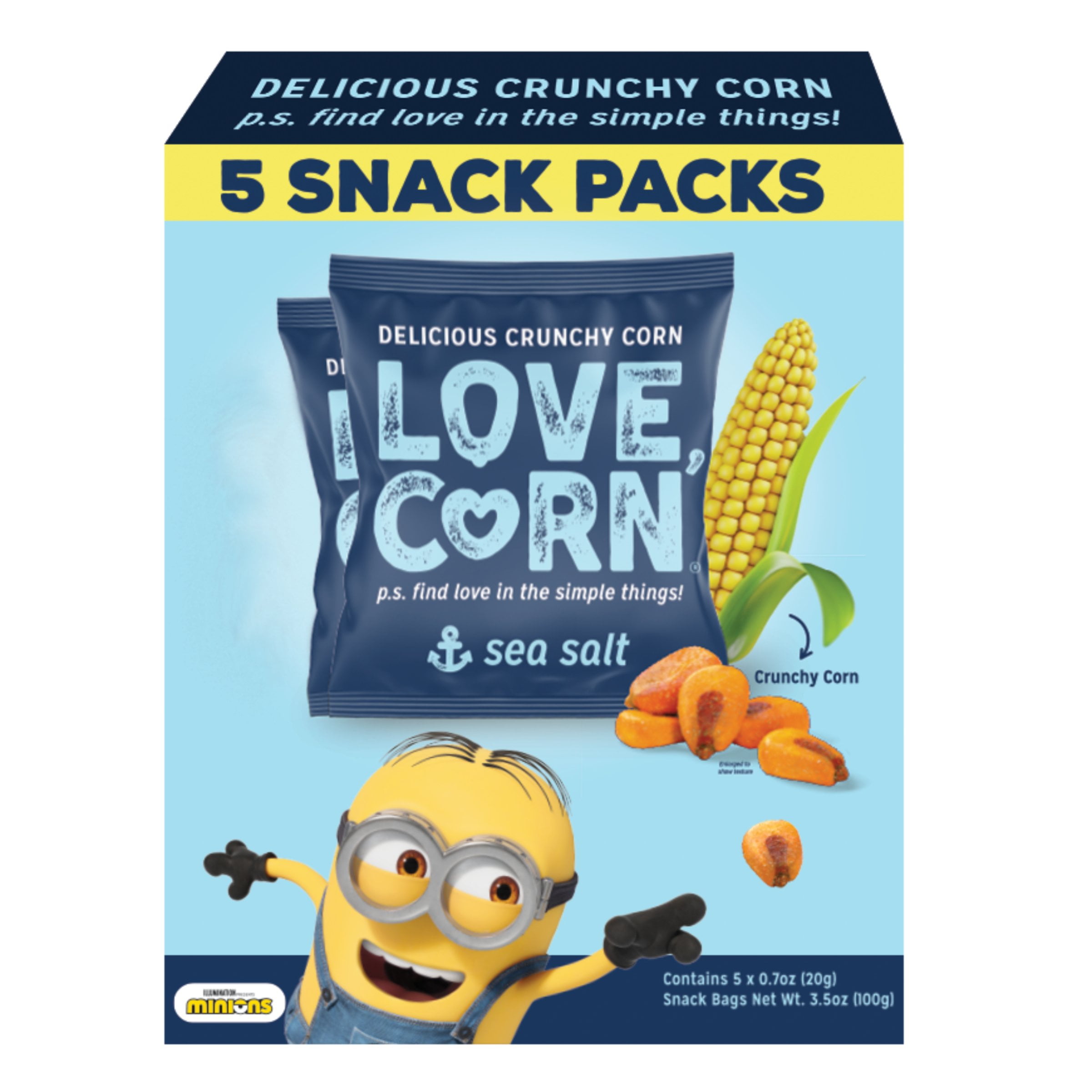 Pack Of 2 LOVE CORN Crunchy Corn Snack Packs - Sea Salt - 5 ct ...