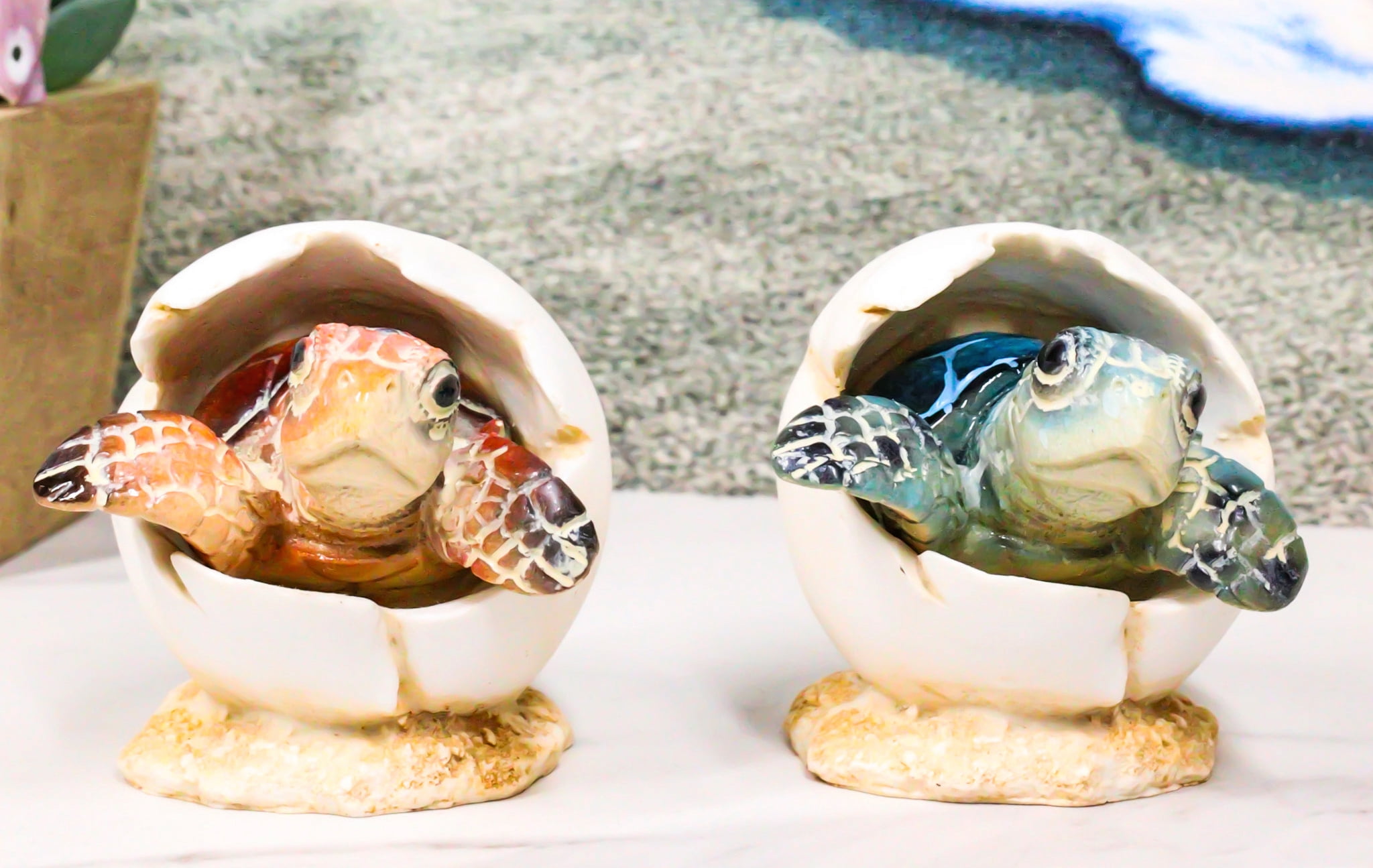 Pack Of 2 Marine Blue And Brown Sea Turtle Hatchlings In Egg Shells ...