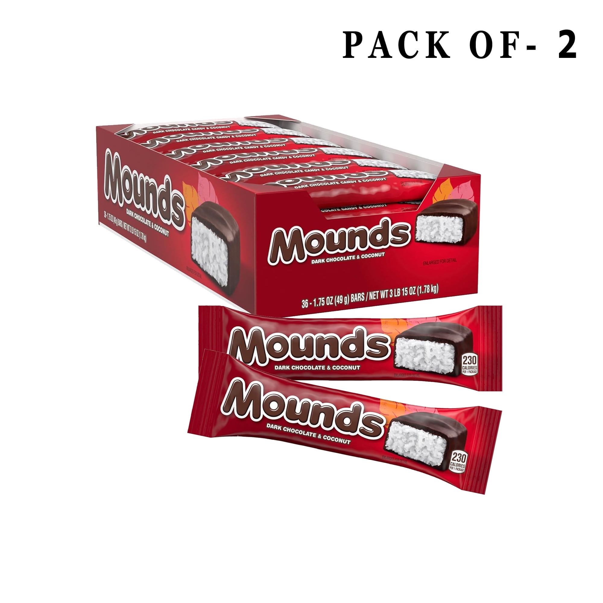 Pack Of 2 Mounds Dark Chocolate and Coconut Candy Bar | 1.75 OZ Per Bar ...