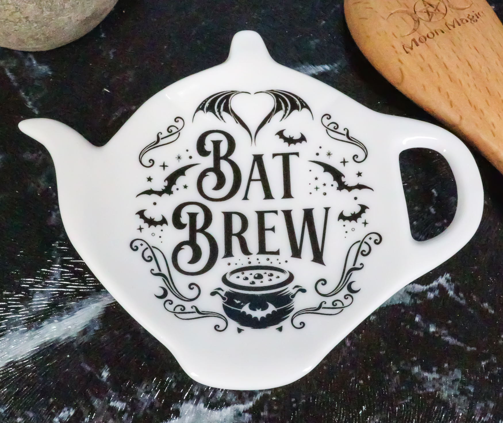 Pack Of 2 Wicca Bat Brew Cauldron Porcelain Tea Spoon Or Bag Rest ...