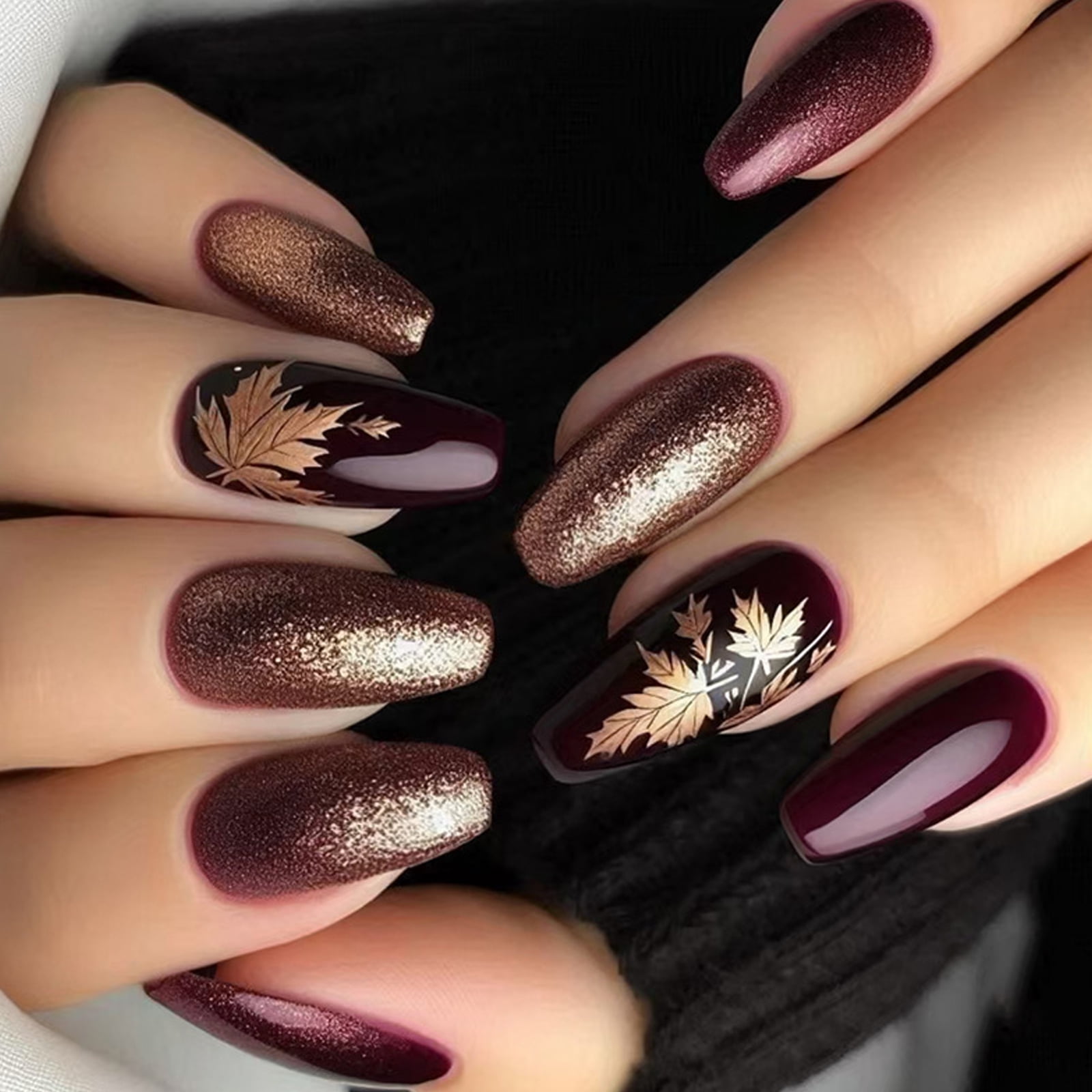 Pack Of 24 Amber Gold For Autumn Winter ABS on Nails Easy Application ...