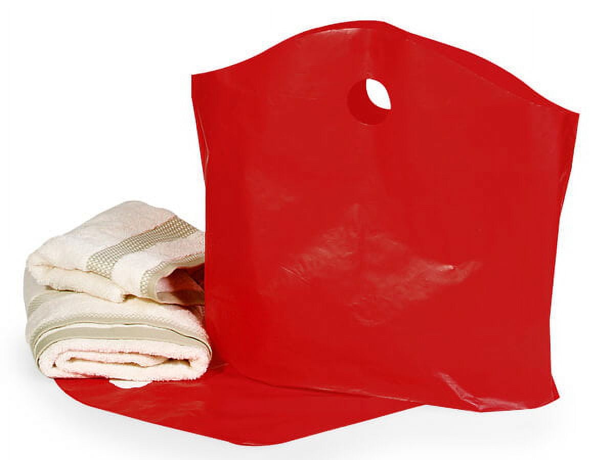 Pack Of 250, Solid Red Wave Top Plastic Bags Large 22 X 18 X 8" 80% ...