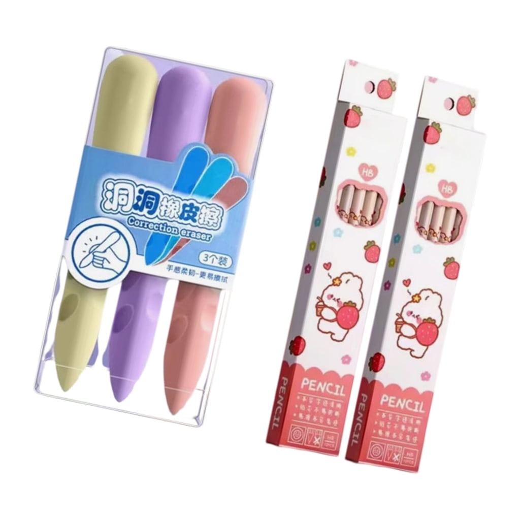Pack Of 3 Erasers And 20 Pencils With Large Hole Design For Comfort ...