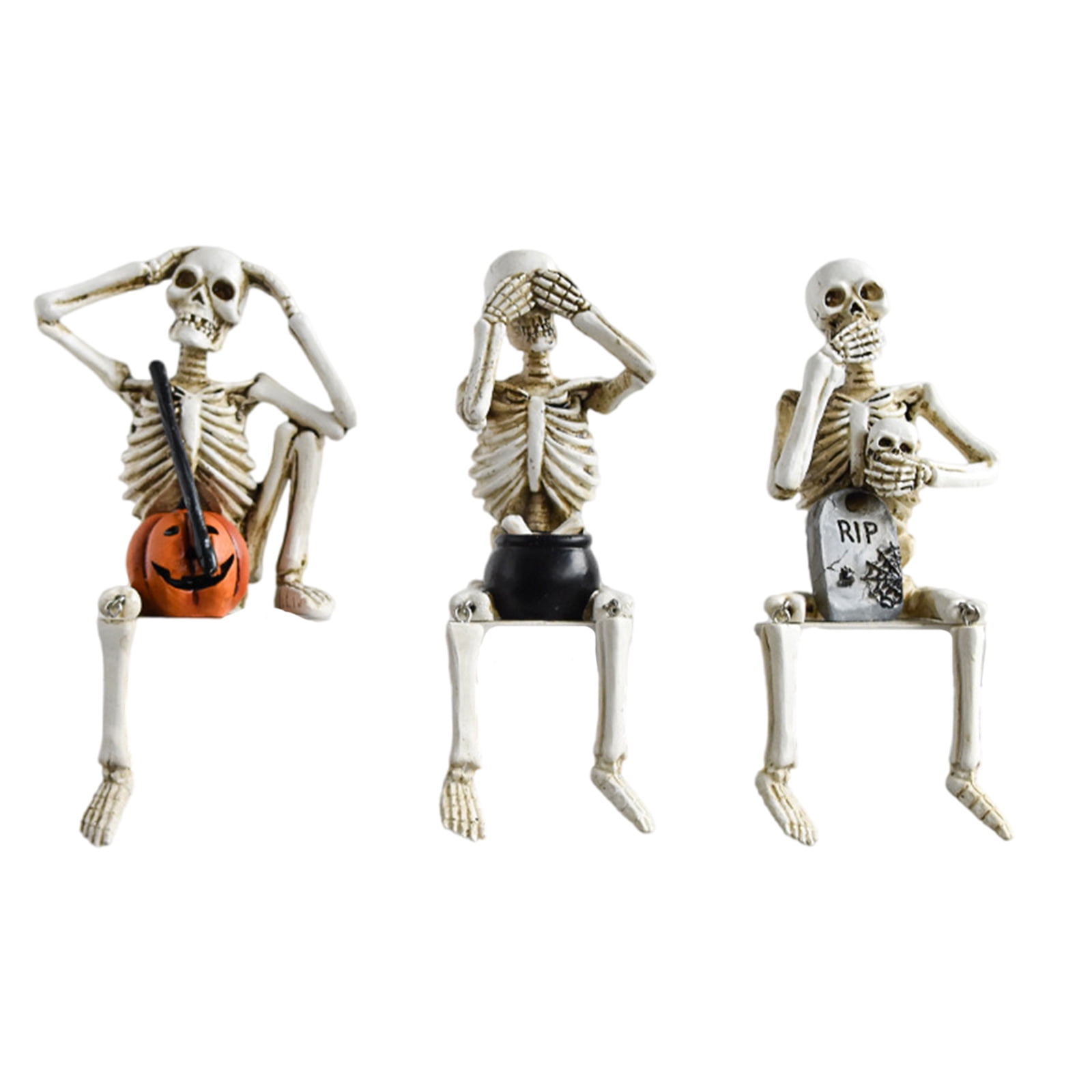 Pack Of 3 Halloweens Posable Skeletons Decorations, Fully Body Resins ...