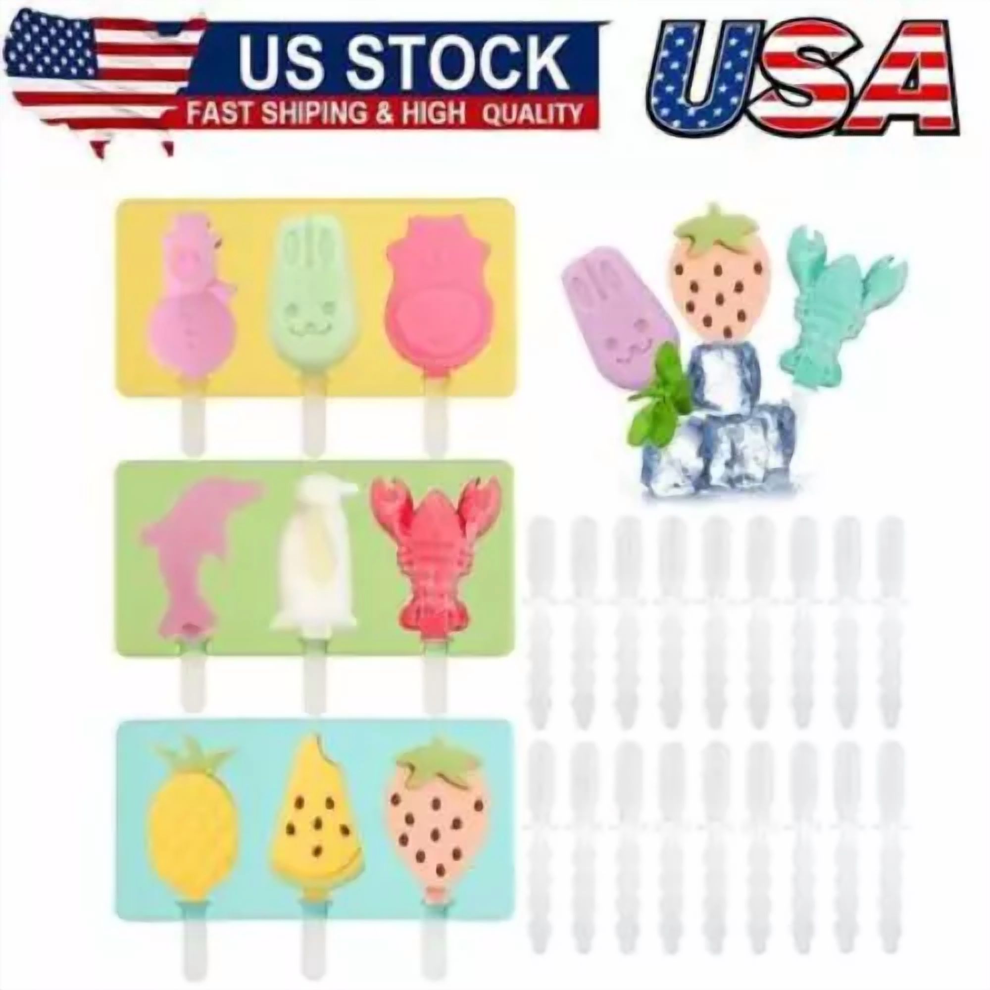 Pack Of 3 Ice Lolly Moulds, Silicone Ice Moulds With 18 Ice Lolly ...