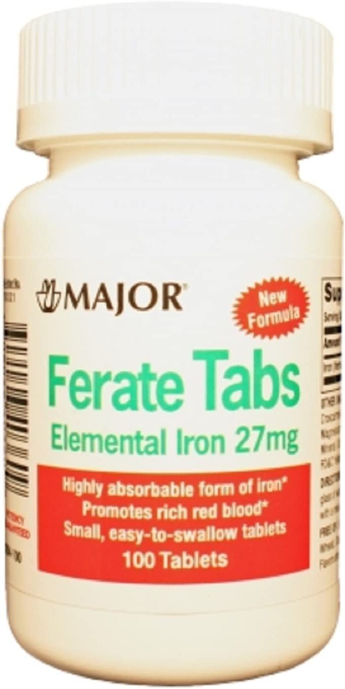 Major 904640360 Ferate Elemental Iron 100 27 mg. Tabs (Pack of 3 ...