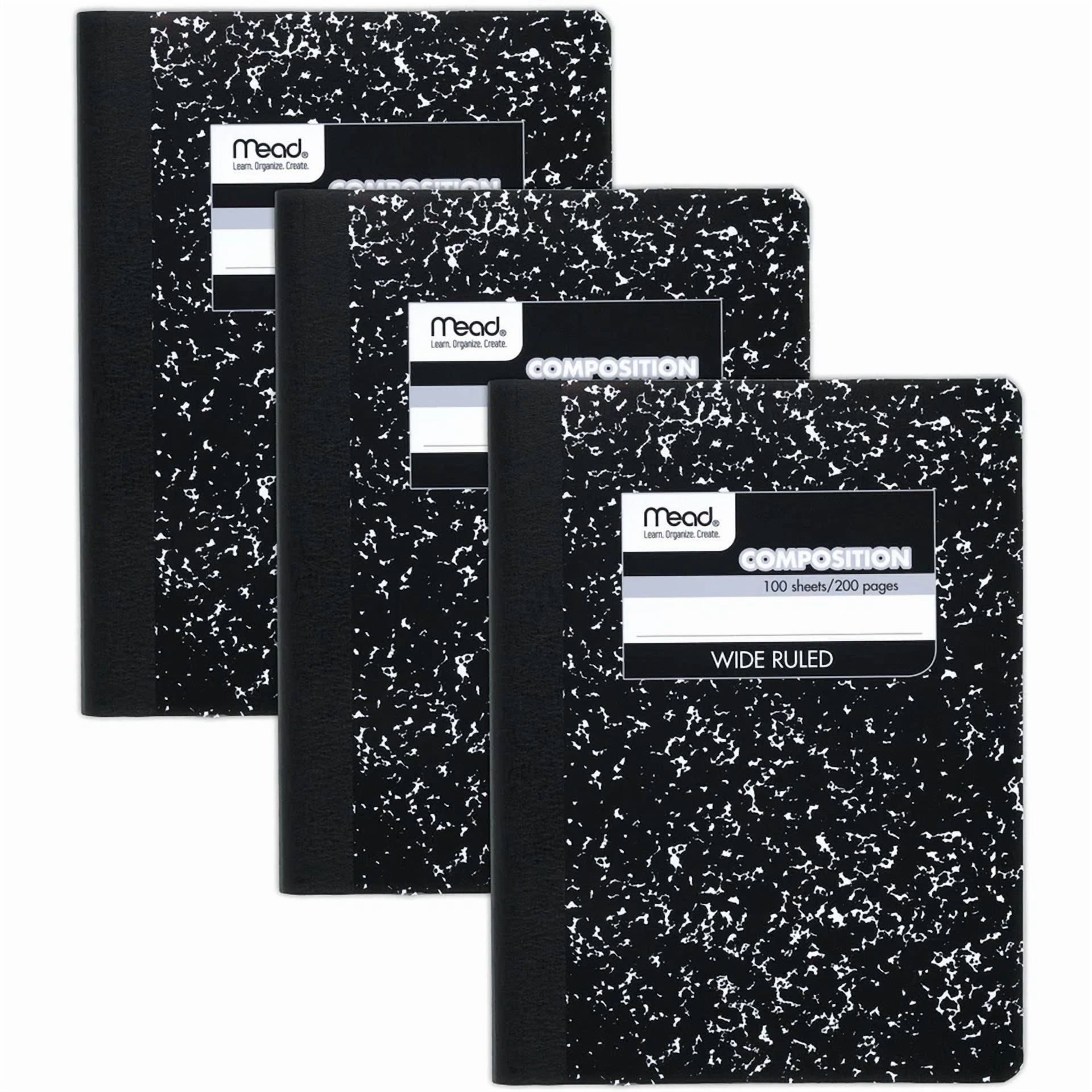 Pack Of 3 Mead Black Marble Composition Books Wide Ruled 100 Sheets ...