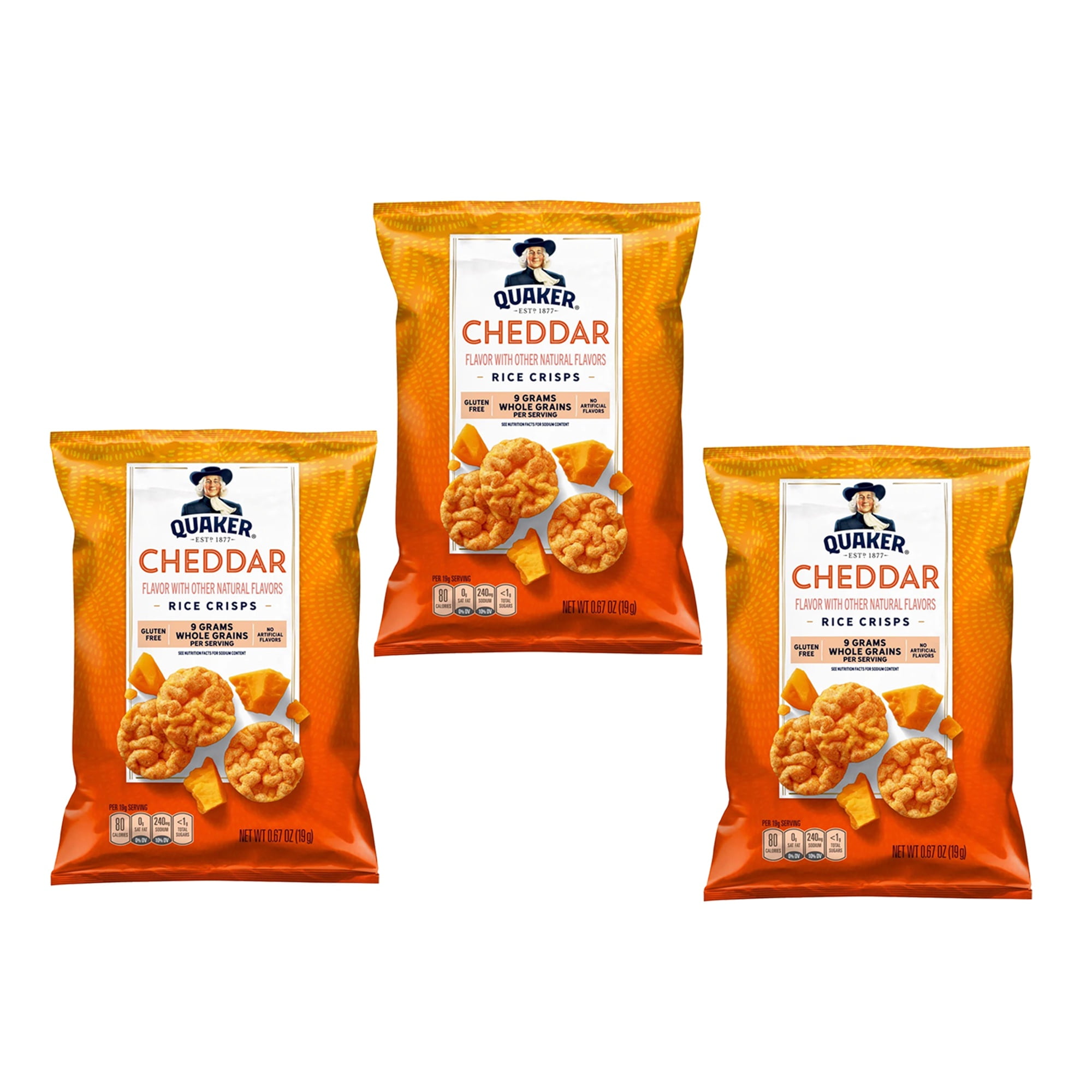 Pack Of 3 Quaker Rice Cheddar Cheese Crisps, Gluten Free, 0.67 Oz Per ...