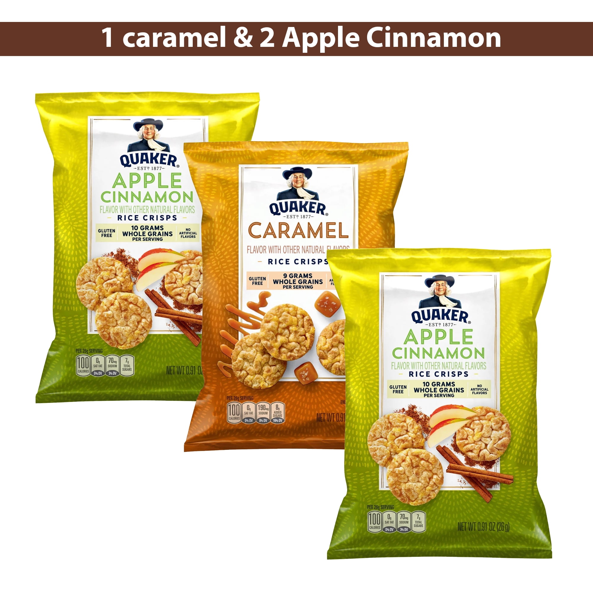 Pack Of 3 Quaker Rice Gluten Free Caramel Flavor Crisps, 0.91 Oz Per ...