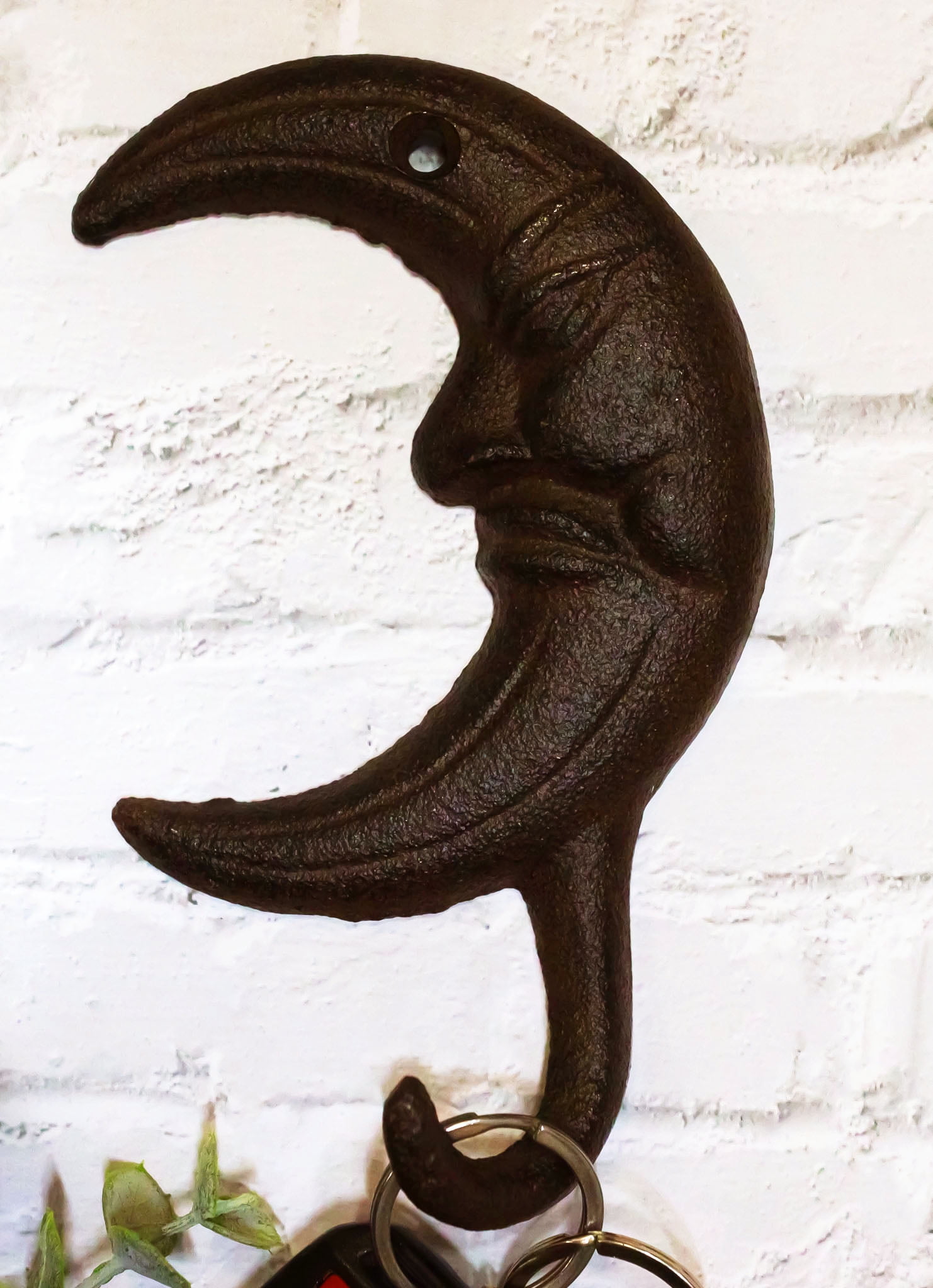 Pack Of 3 Rustic Cast Iron Celestial Half Crescent Moon With Face Wall ...