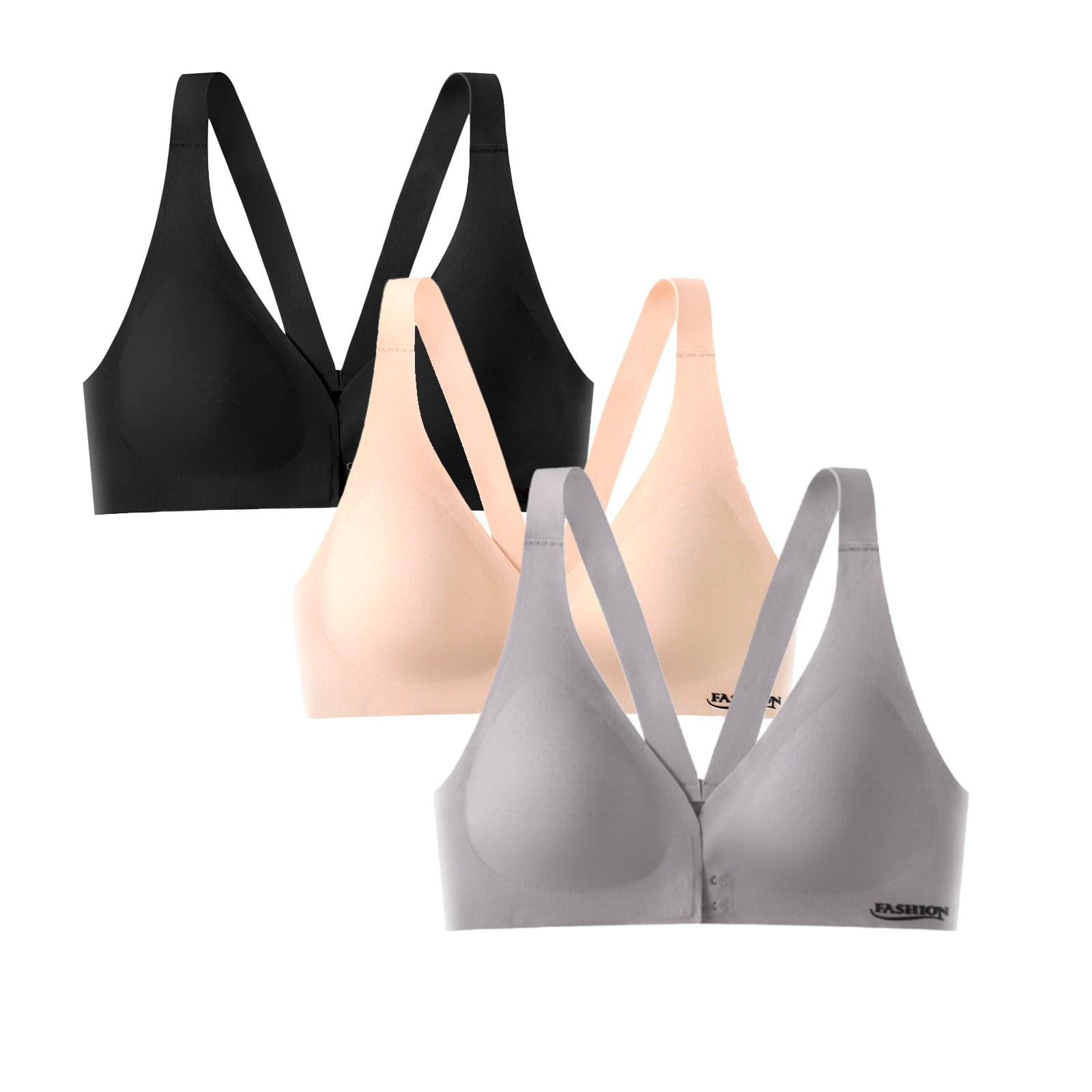 Pack Of 3 Womens Front Closure Bra Racerback Plus Size Unlined ...
