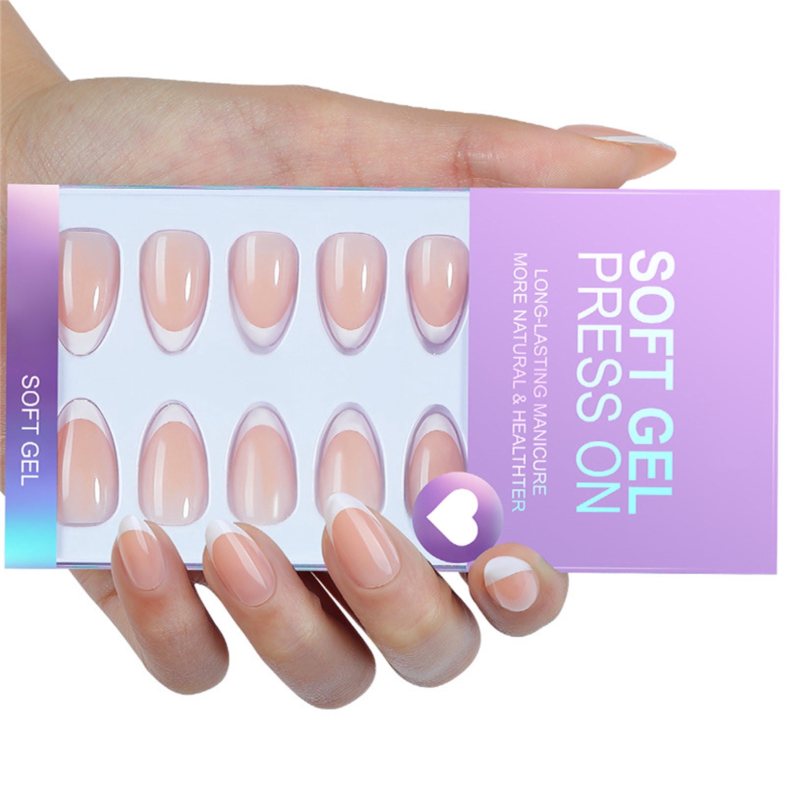 Pack Of 32 Glossy Fake Nails With Classical French Design Comfortable ...