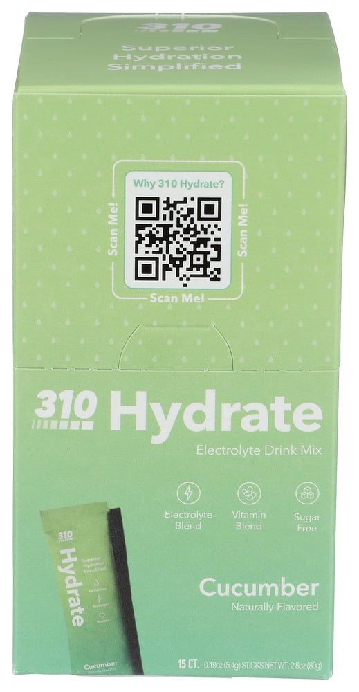 (Pack Of 4) 310 Nutrition Hydrate Electrolyte Drink Mix Cucumber 2.8 Oz ...