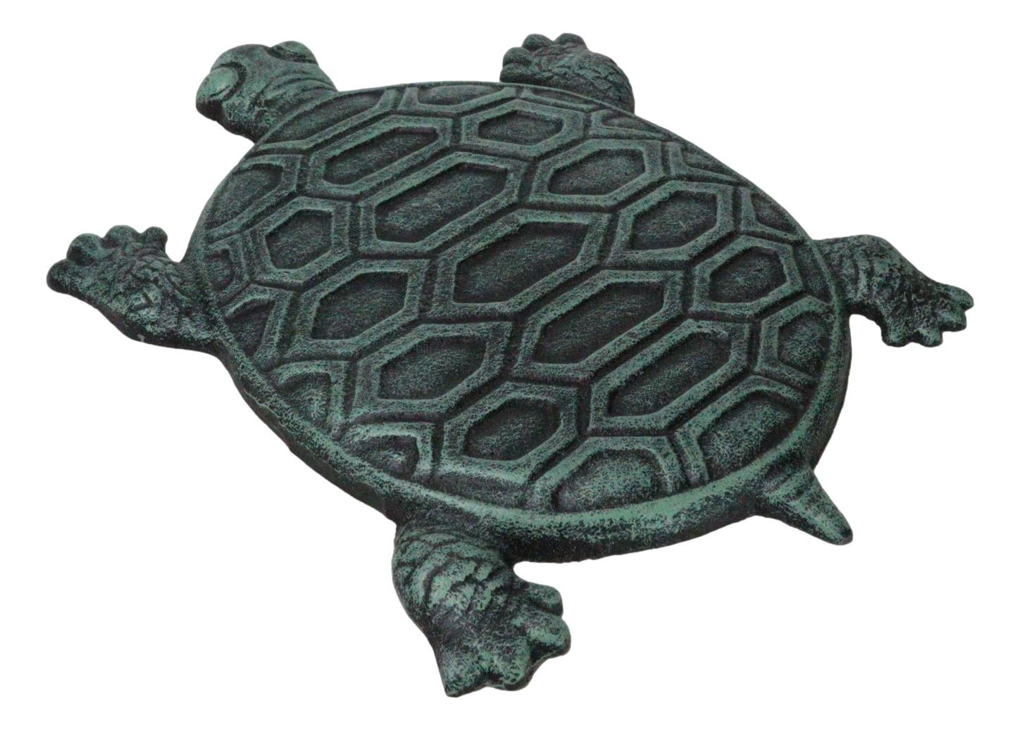 Pack Of 4 Cast Iron Verdigris Marine Sea Turtle Shell Garden Stepping ...