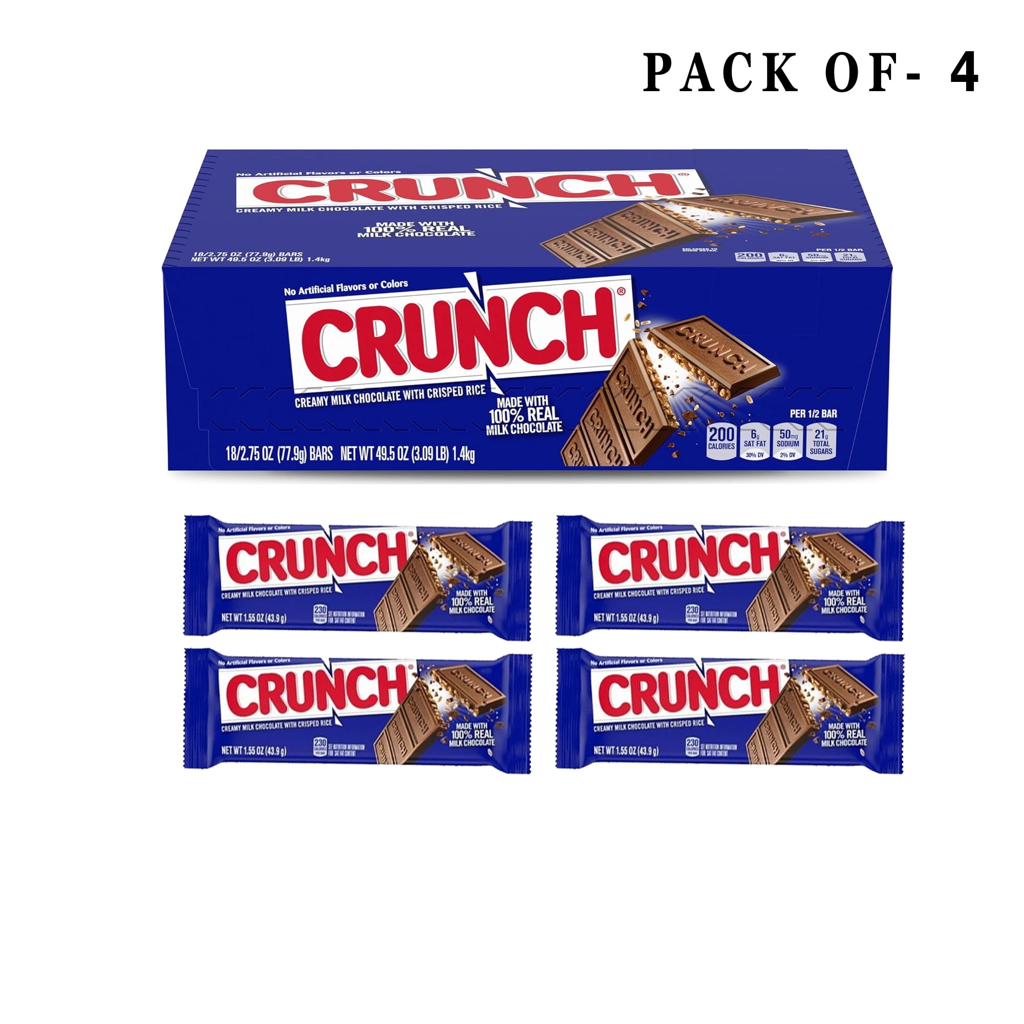 Pack Of 4 Crunch Creamy Milk Chocolate With Crisped Rice | 1.55 OZ Per ...