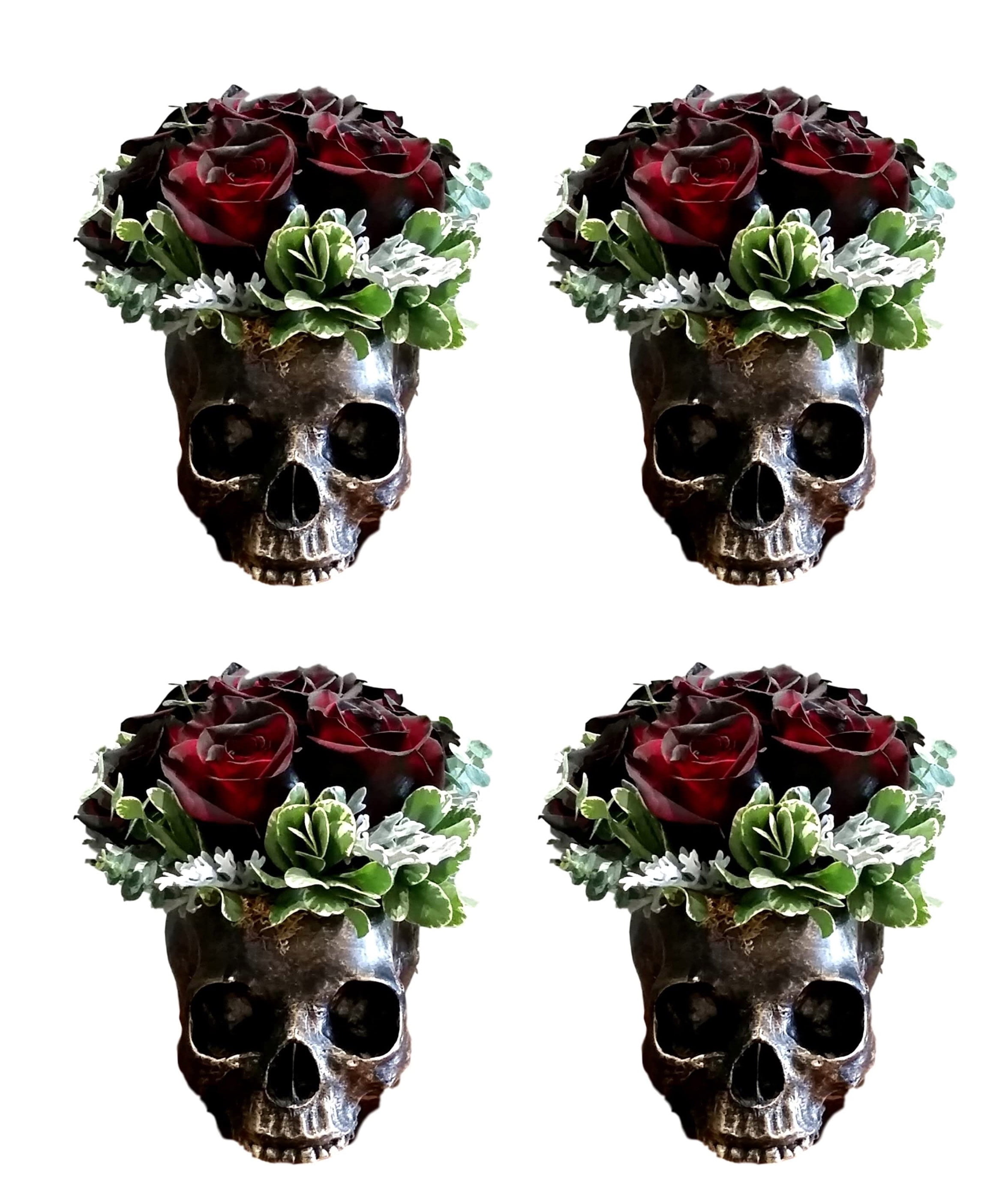 Pack Of 4 Day Of The Dead Skull Planters Bowls 7"L Bronze Finish Decor ...