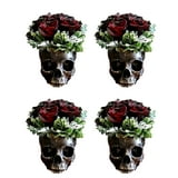 Pack Of 4 Day Of The Dead Skull Planters Bowls 7"L Bronze Finish Decor ...