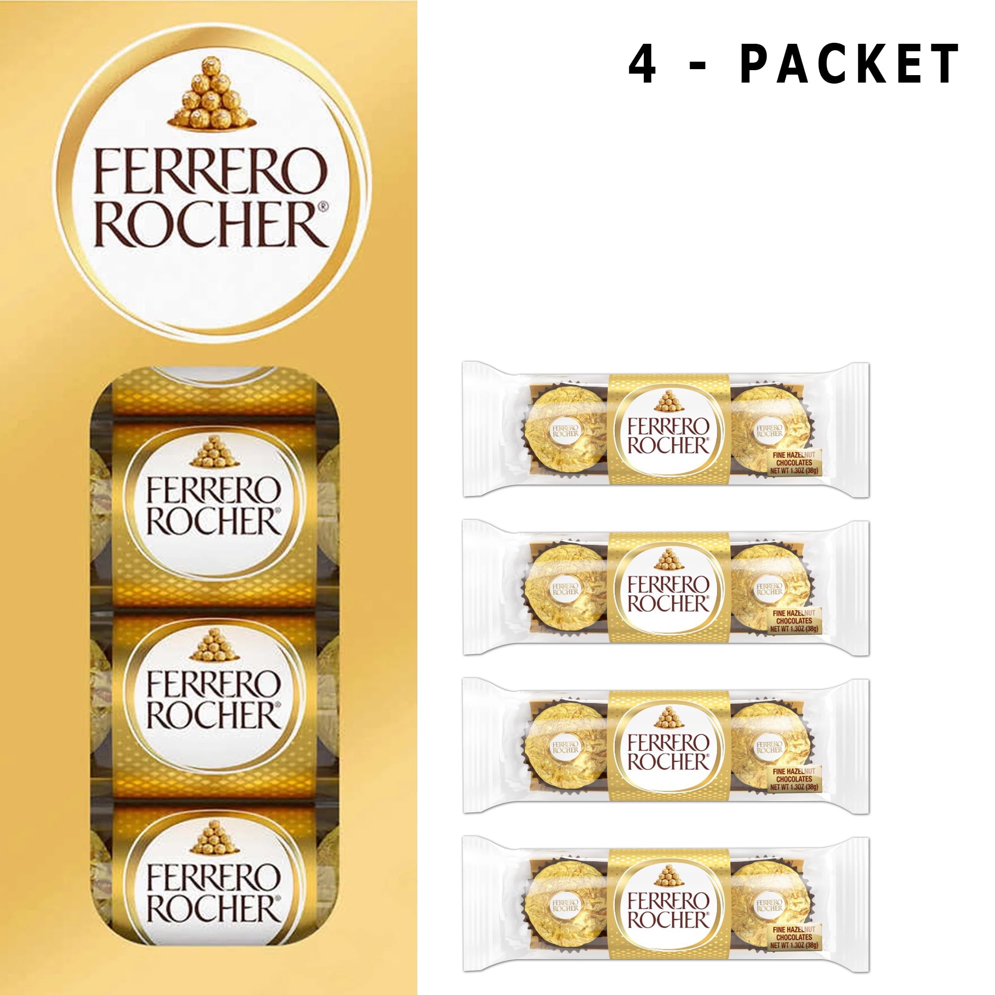 Pack Of 4 Ferrero Rocher Milk Chocolate Hazelnut Candy | 1.3 Oz Per ...