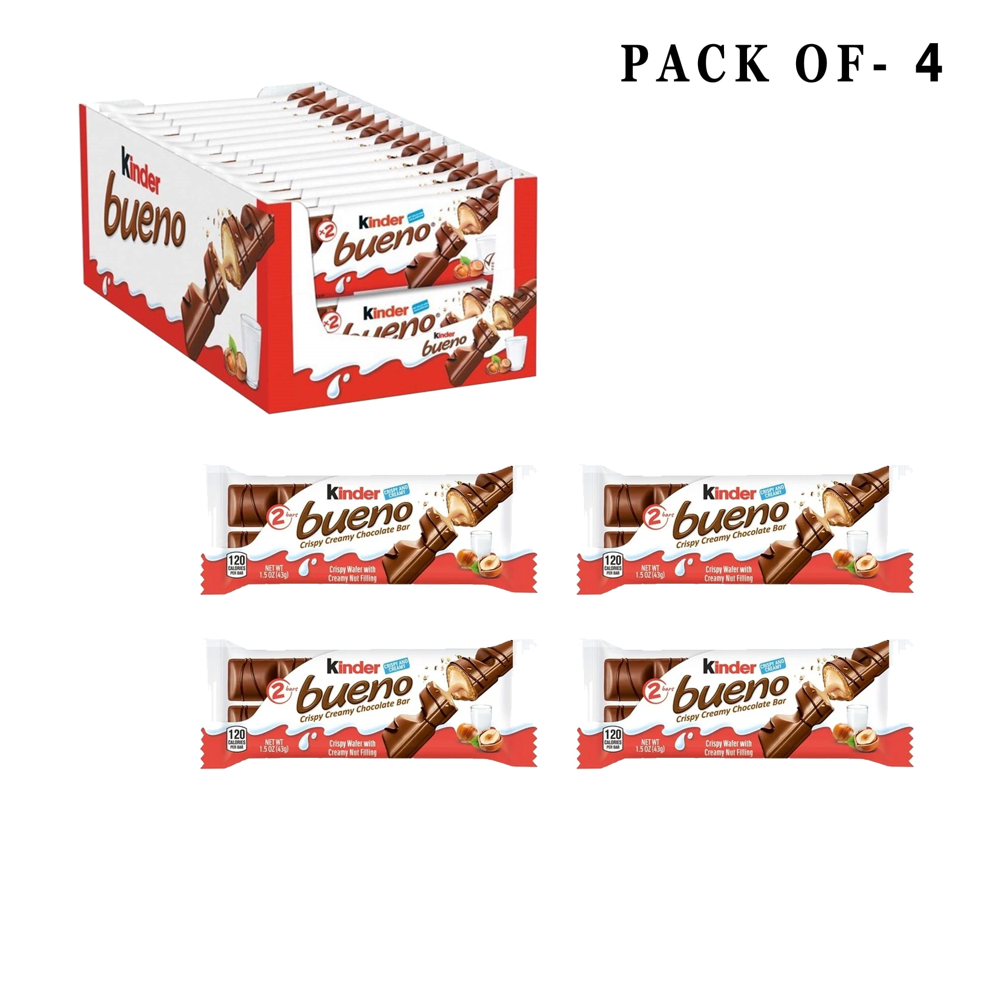 Pack Of 4 Kinder Bueno Crispy Creamy Chocolate Bar | 1.5 Oz Per Bar ...