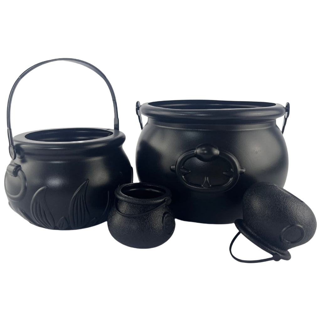 Pack Of 4 Large Black Witch Cauldron Kettles, MultiSize Candy Holders ...