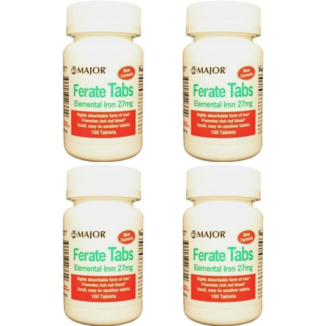 ( Pack Of 4 ) MAJOR Ferate Elemental Iron 27mg TAB FERROUS GLUCONATE-27 ...
