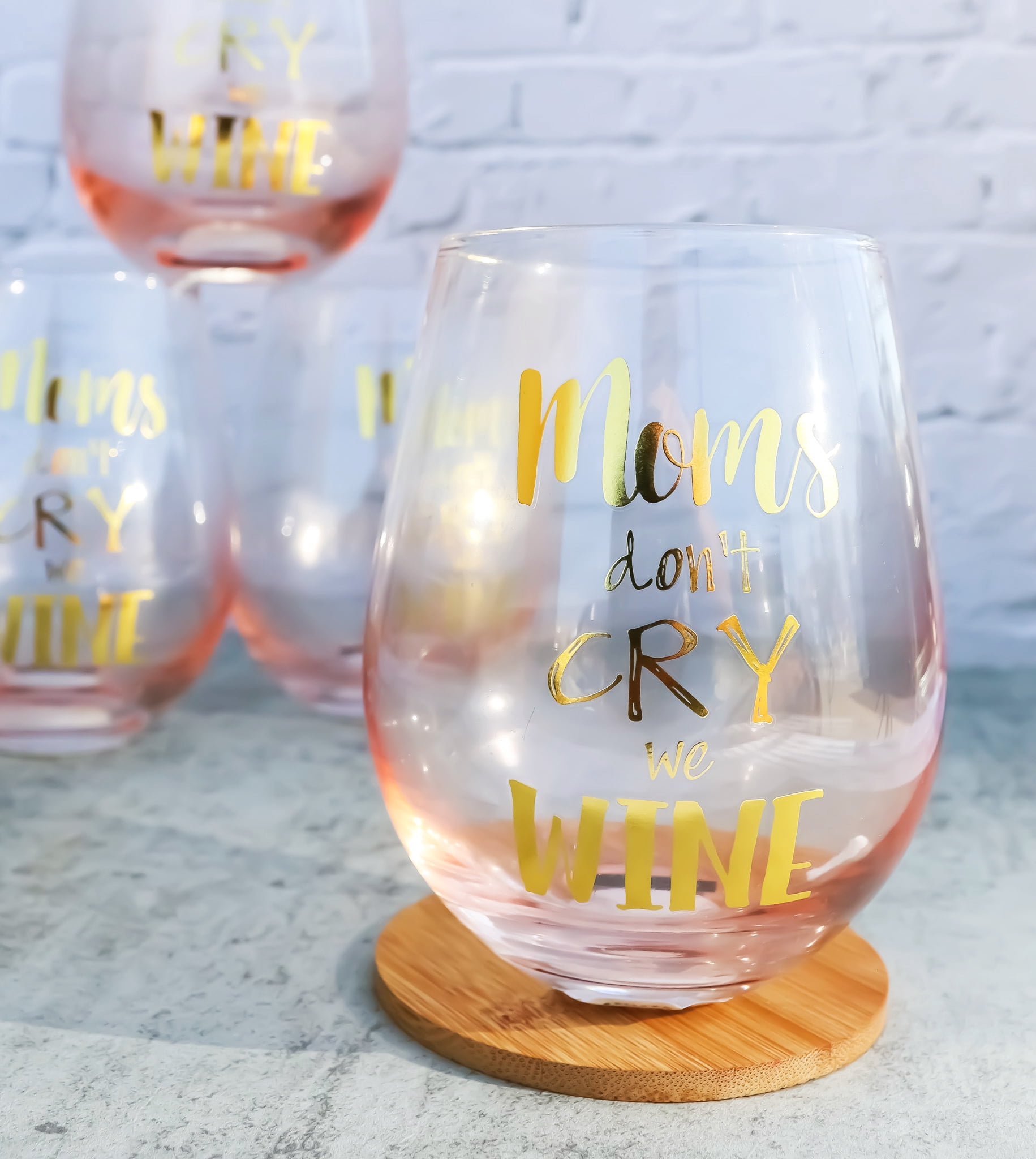 Pack Of 4 Mom's Don't Cry We Wine Metallic Gold Prints Stemless Wine ...