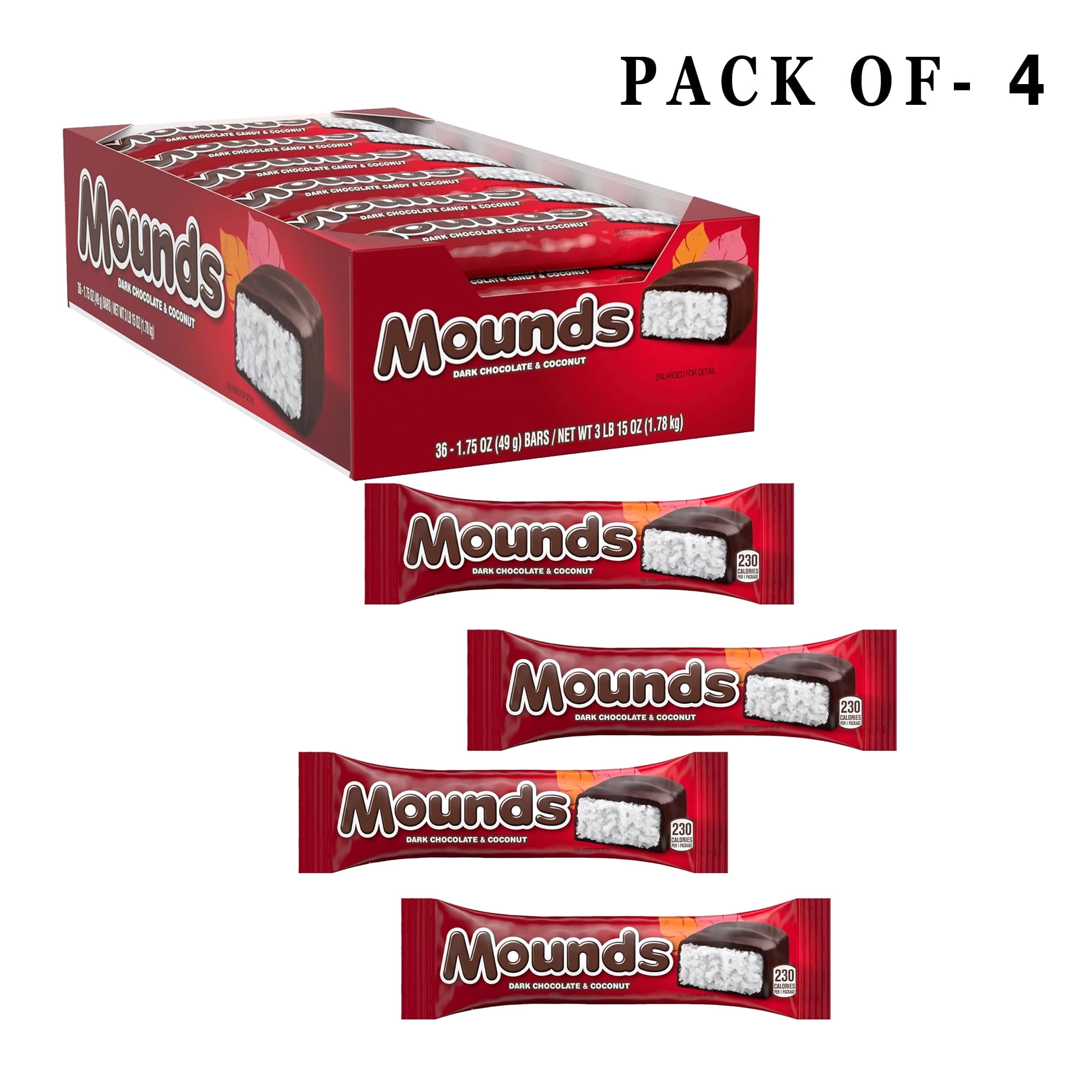 Pack Of 4 Mounds Dark Chocolate and Coconut Candy Bar | 1.75 OZ Per Bar ...