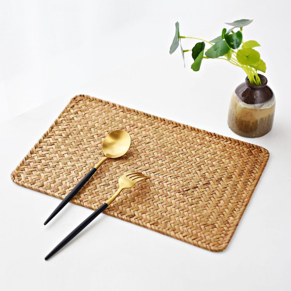 Pack Of 4 Natural Seagrass Placemats Woven Rattan Place Mat Rectangular ...