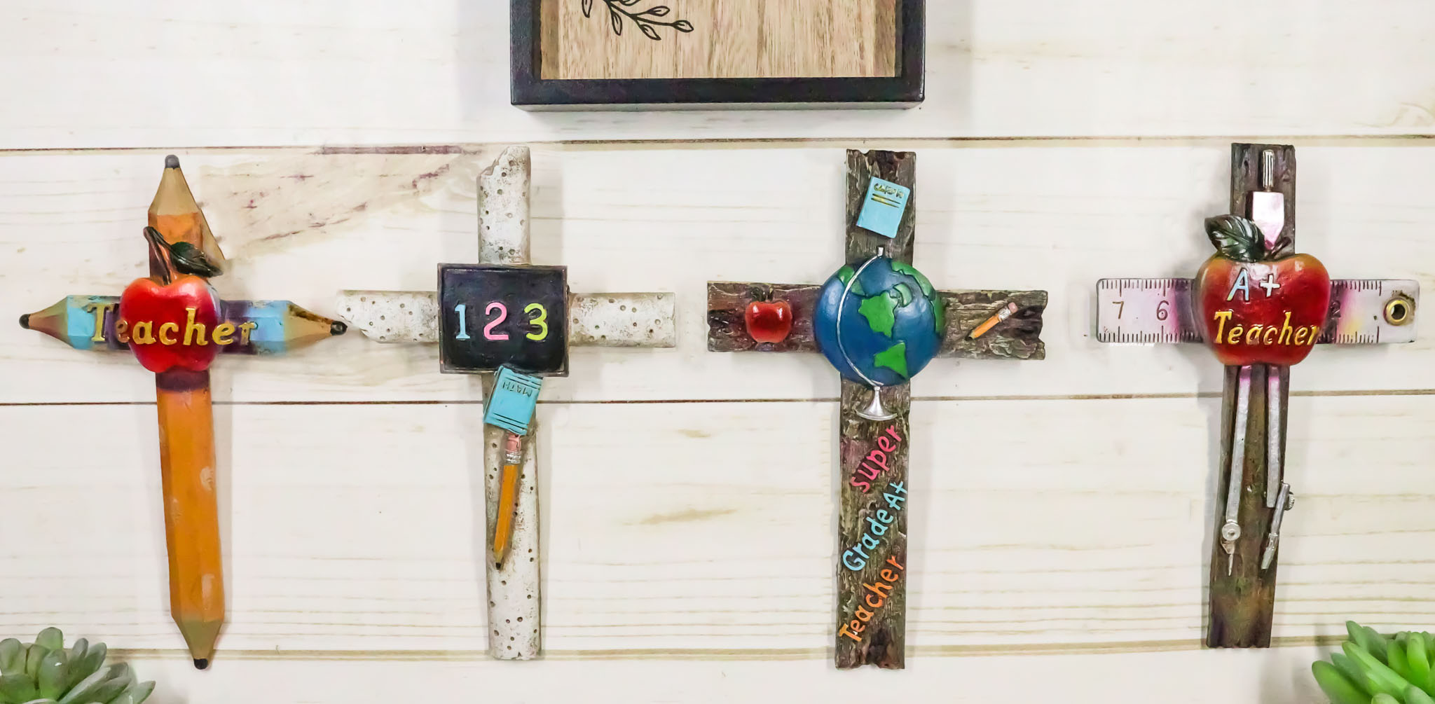 Pack Of 4 Novelty Educational Teacher Apple Math 123 Globe Pencils Wall ...