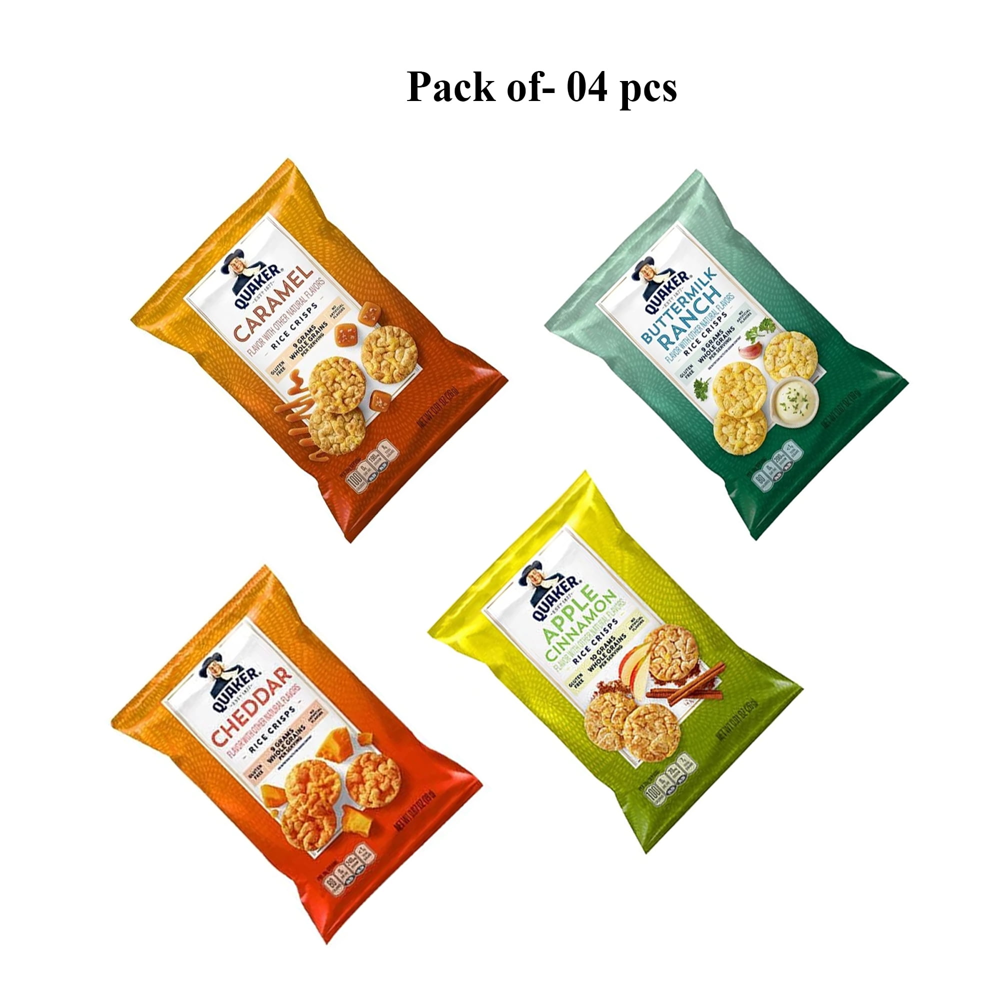 Pack Of 4 Pcs Quaker Rice Crisps Assorted Caramel, Cheddar, Apple ...