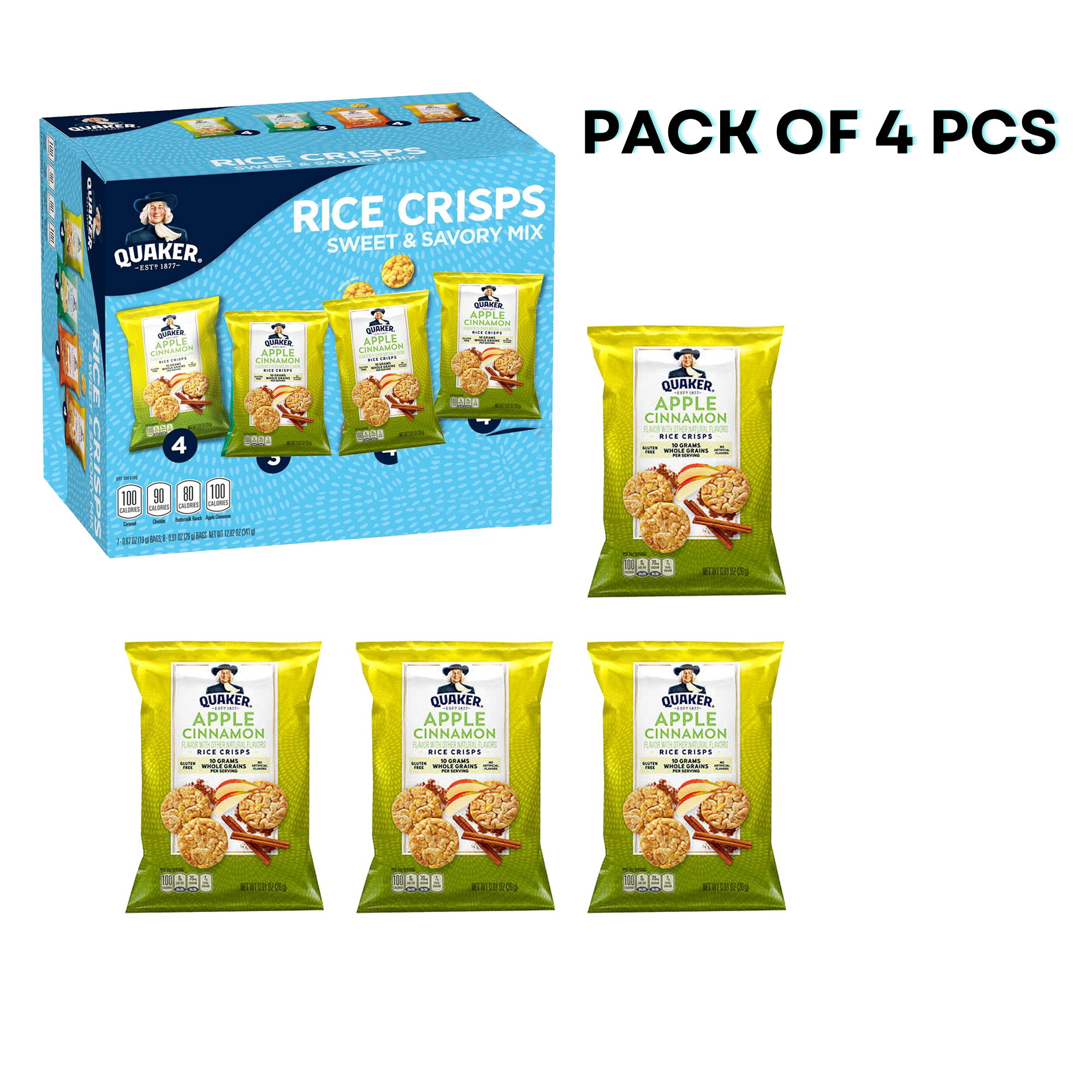 Pack Of 4 Pcs Quaker Rice Crisps Gluten Free Apple Cinnamon | 0.91 Oz ...