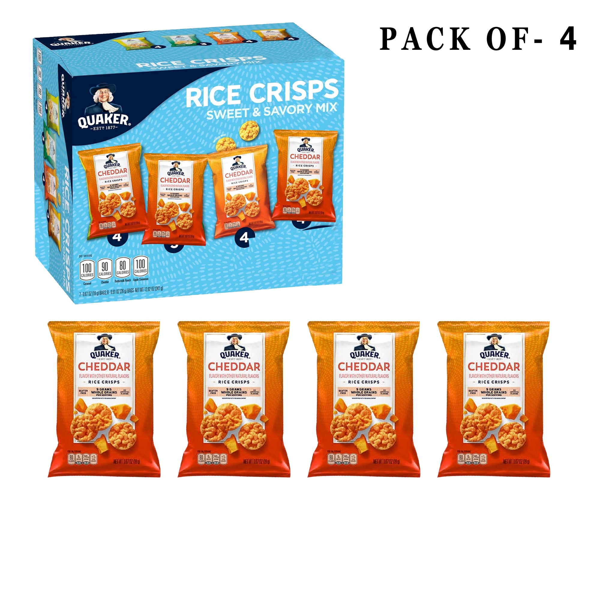 Pack Of 4 Pcs Quaker Rice Crisps Gluten Free Cheddar Cheese And Flavor ...