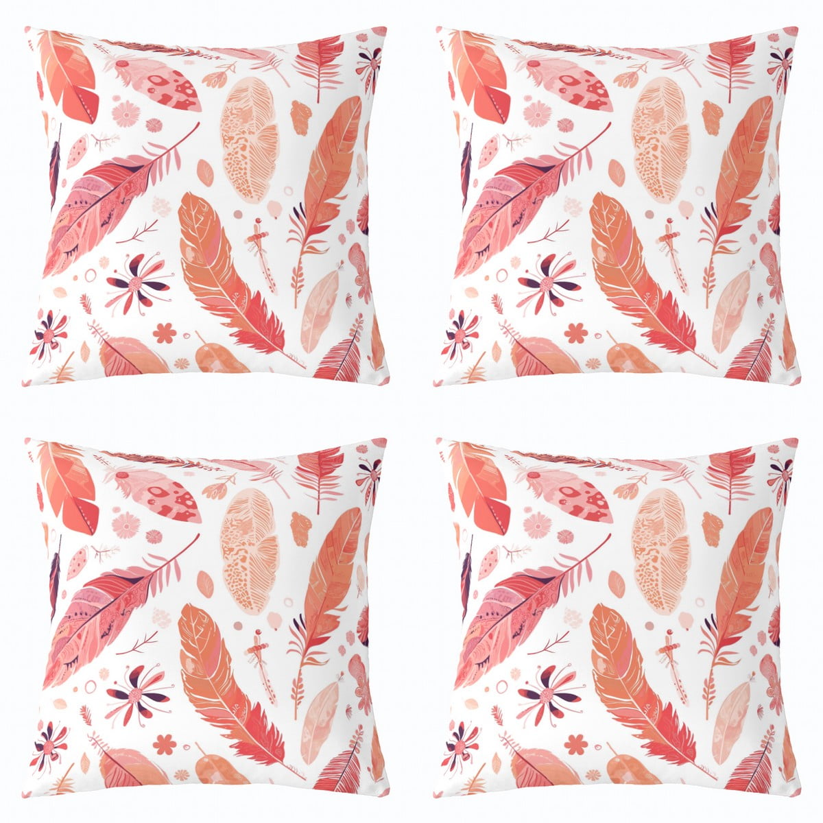 Pack Of 4 Red Feather Pillow Covers 16x16 Inch,Fall Floral Leaf Cushion ...