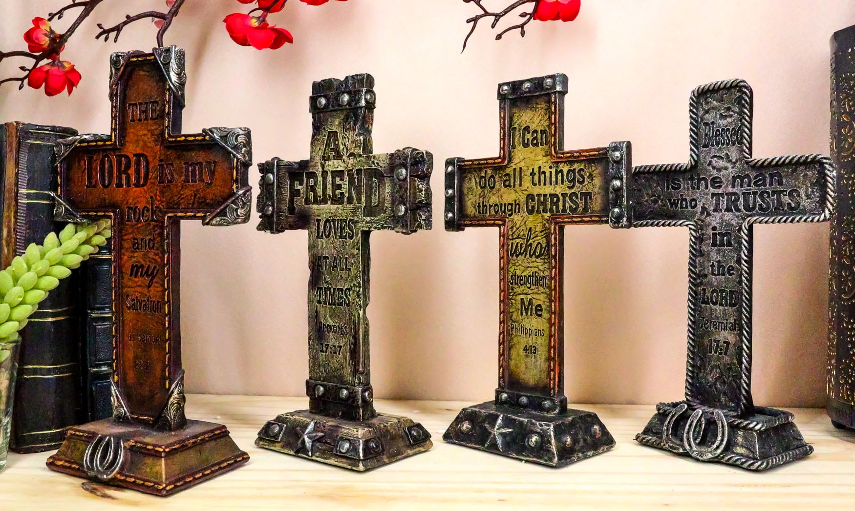 Pack Of 4 Rustic Western Inspirational Christian Bible Verses Standing ...