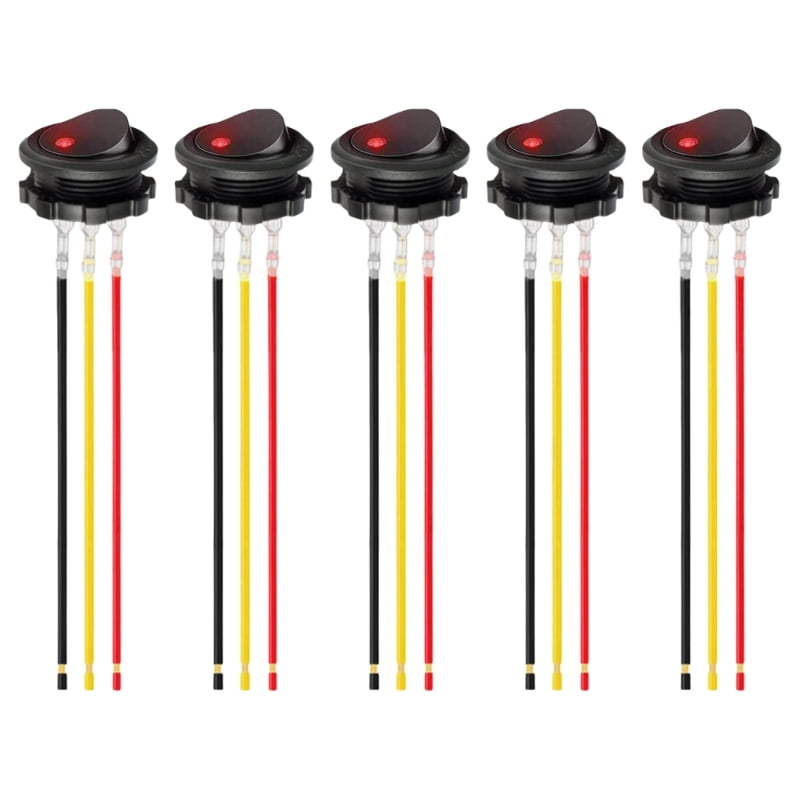 Pack Of 5 12V 20A Round Rocker Switches with LED Indicator & Wiring ...
